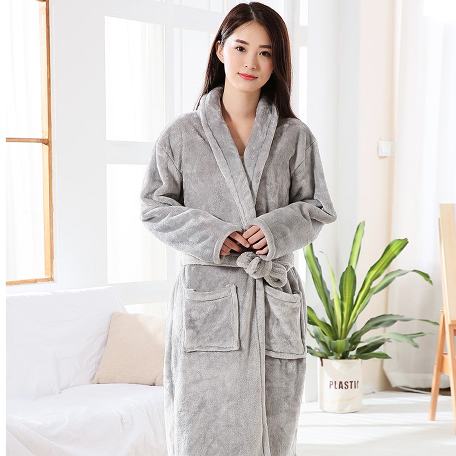 Midwennn Womens Robes Warm Winter Robe Zip Up Long Bath Robes Female ...