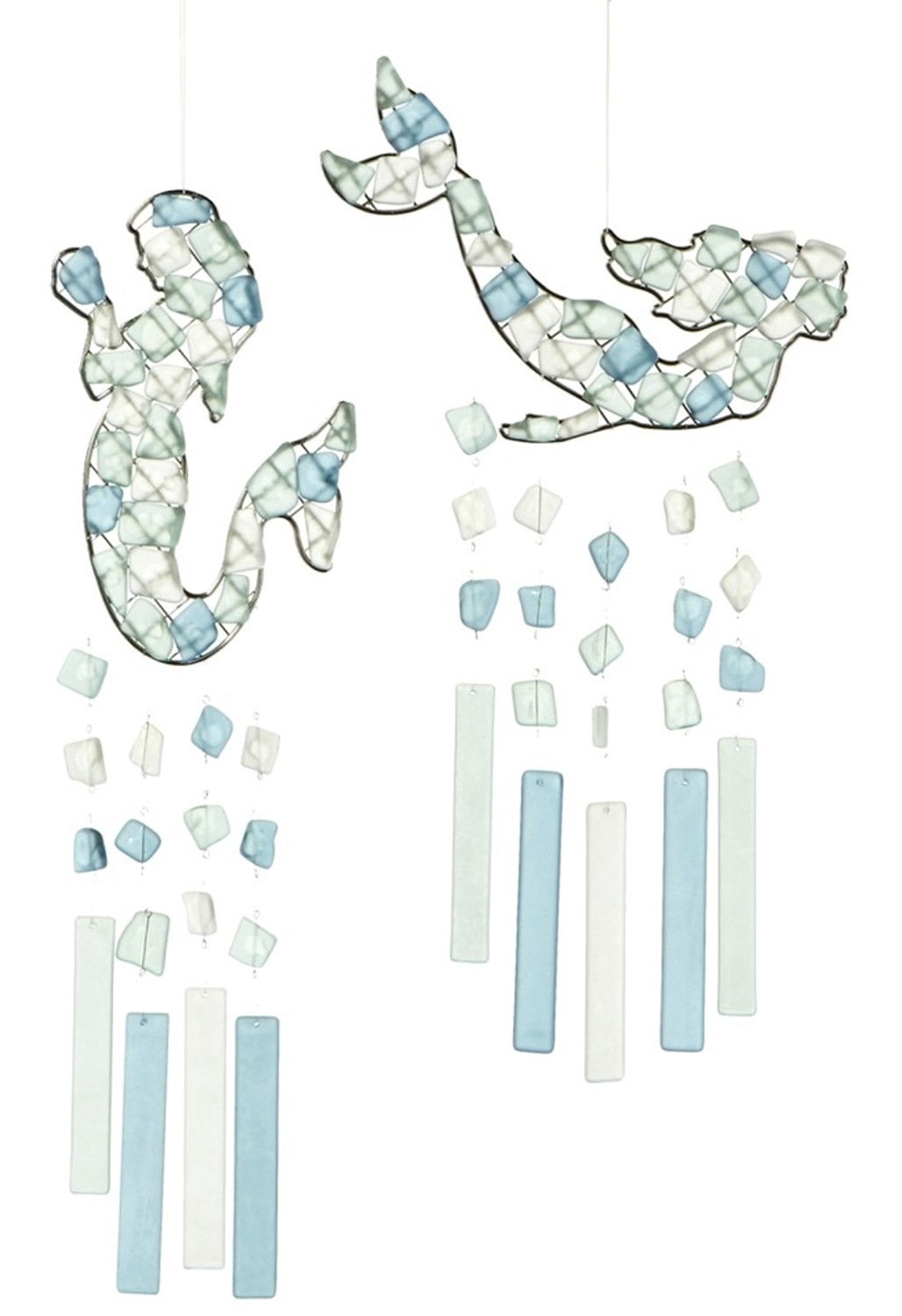 Midwest-CBK Blue and White Sea Glass Mermaids Wind Chimes Set of 2 ...