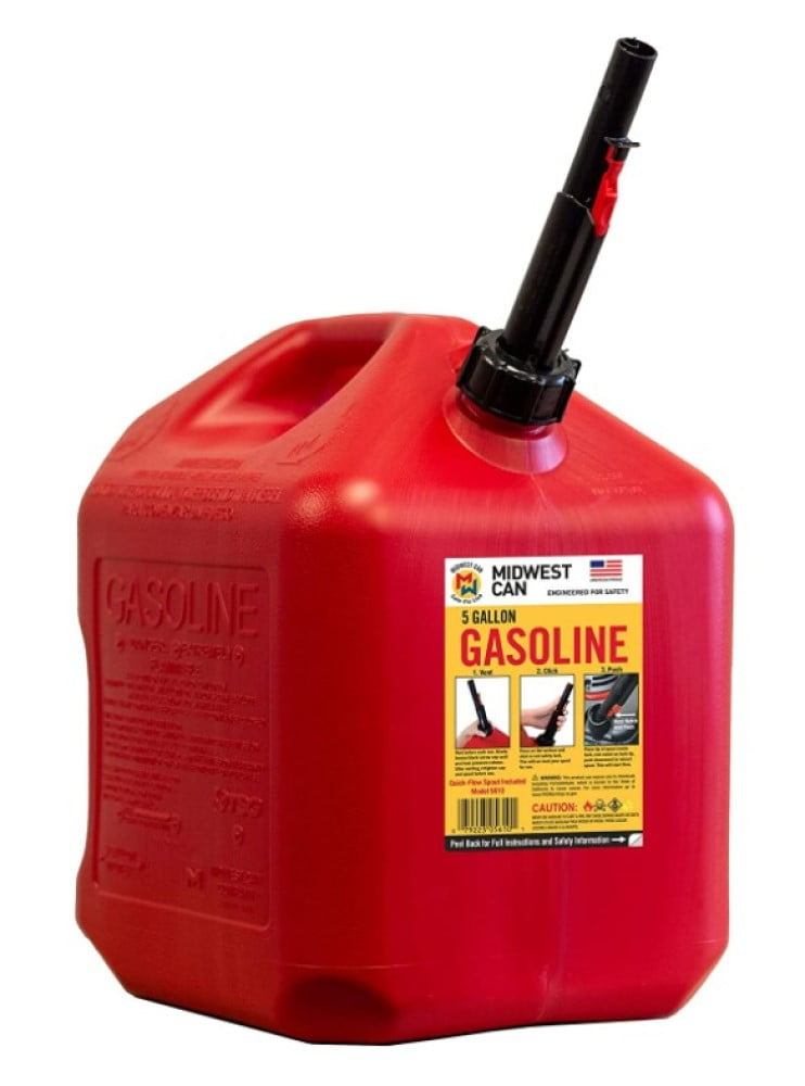 Midwest Can 5610 5 gal. Gasoline Can Fuel Container Jug with Spout, Red ...