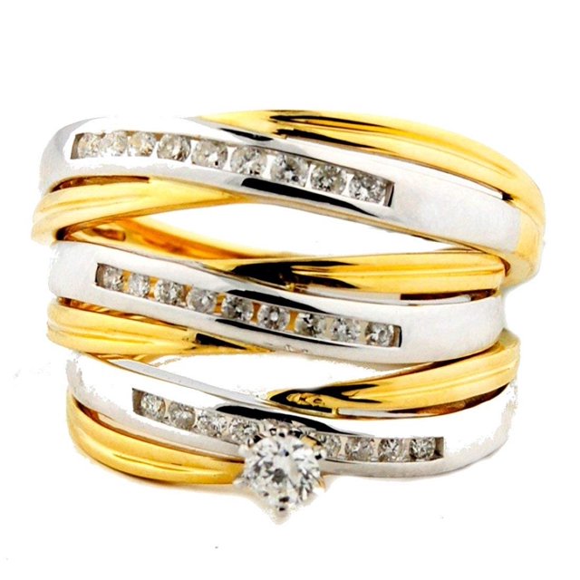 Midwest Jewellery 14K Trio Rings Set His and Hers Wedding Set 1/2cttw ...