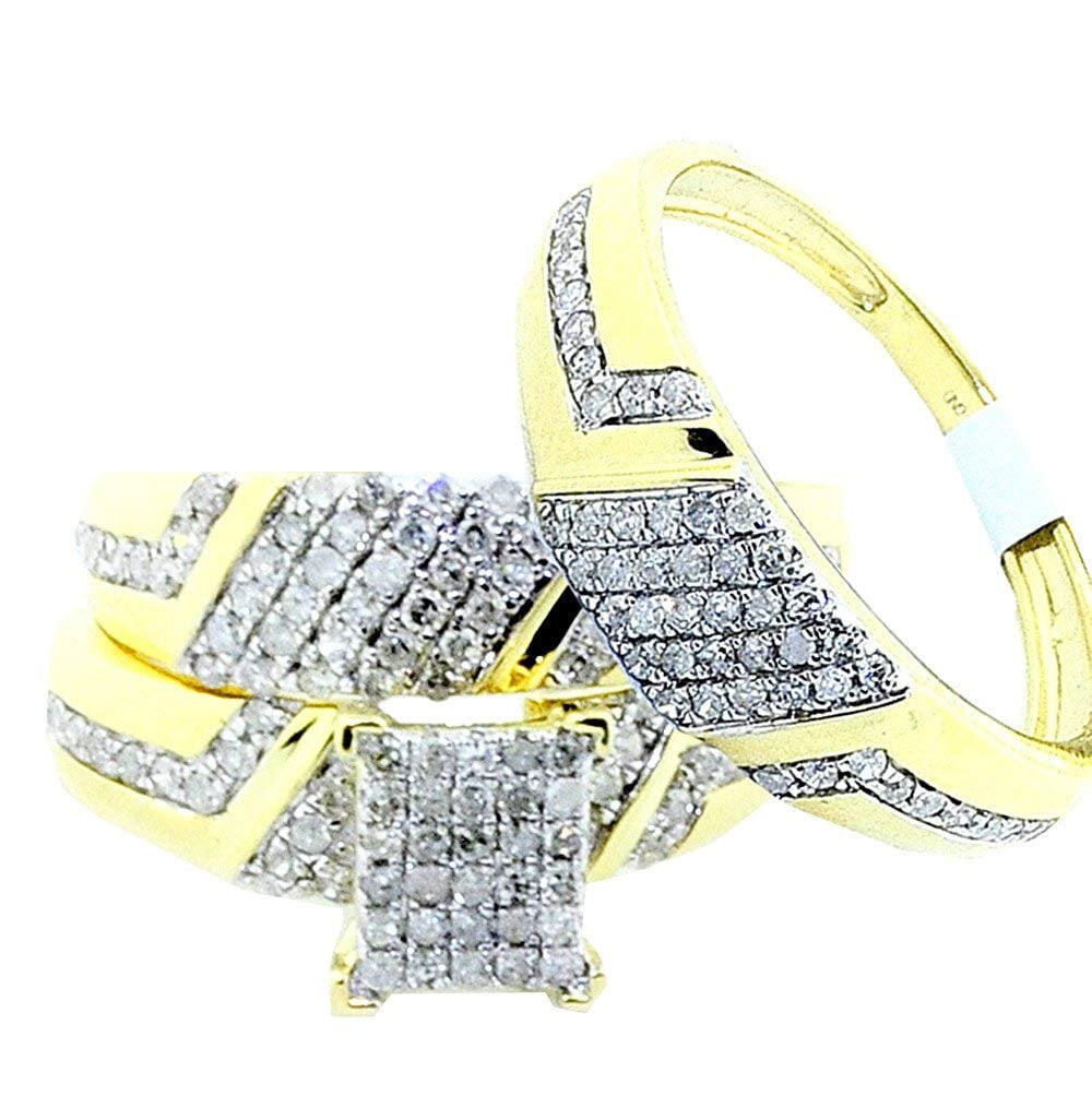 Midwest Jewellery His and Her Trio Rings Set 10k Gold 3/4cttw Diamonds ...