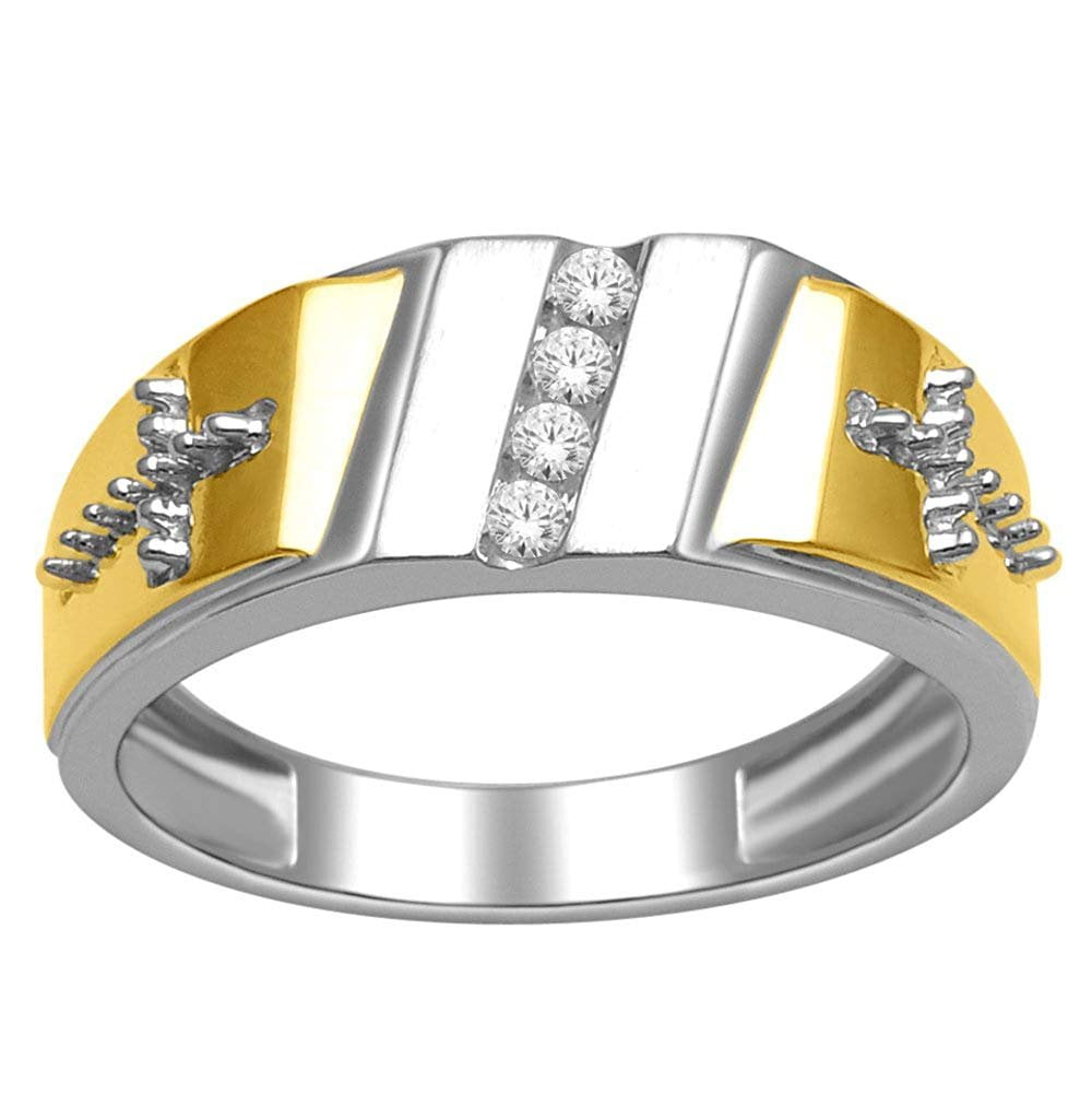 Midwest Jewellery Two Tone Mens Wedding Band With Cross on Sides 0.1ct ...