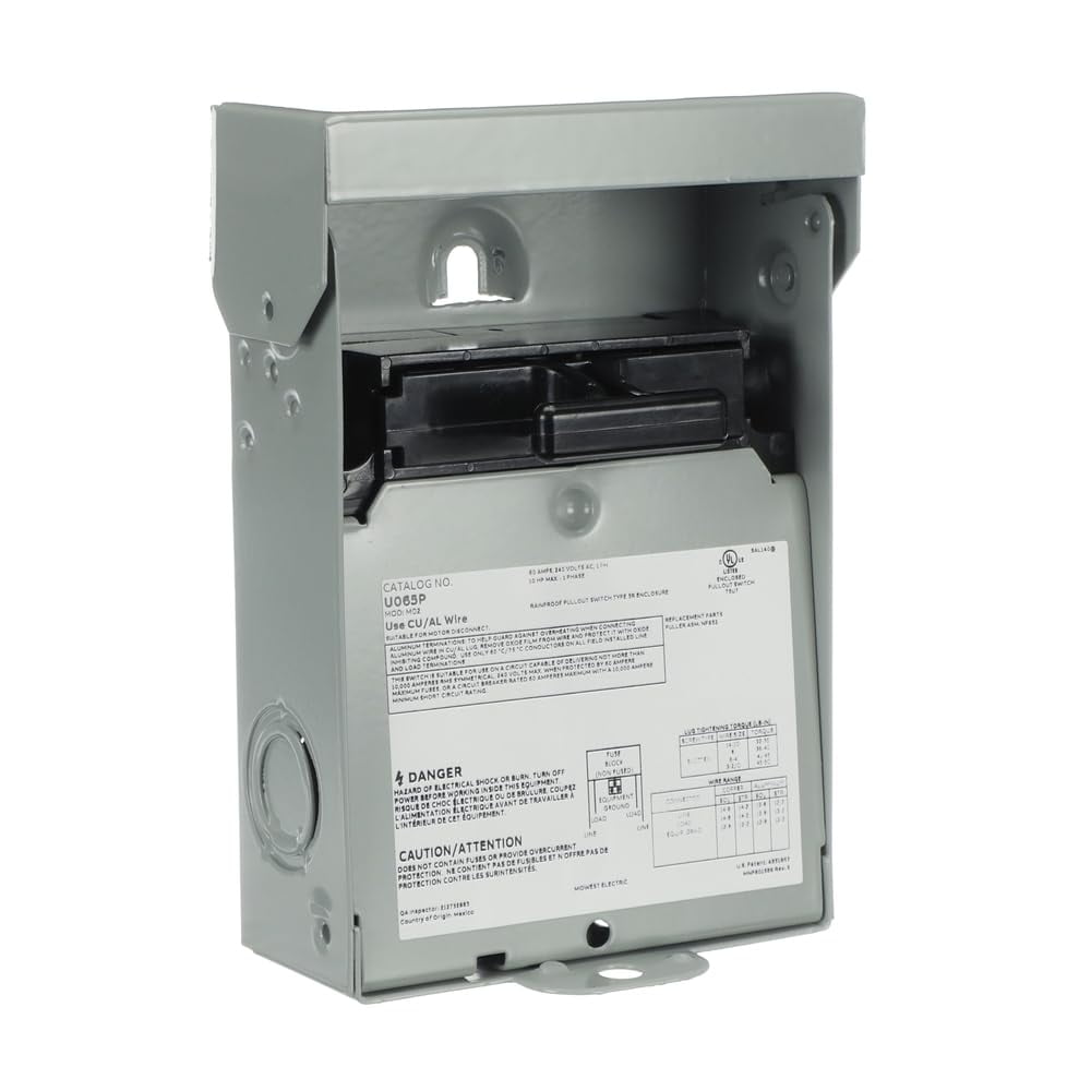 Midwest U065P Disconnect Switch, A/C, Pull Out, 60A, Single Phase, 120 ...