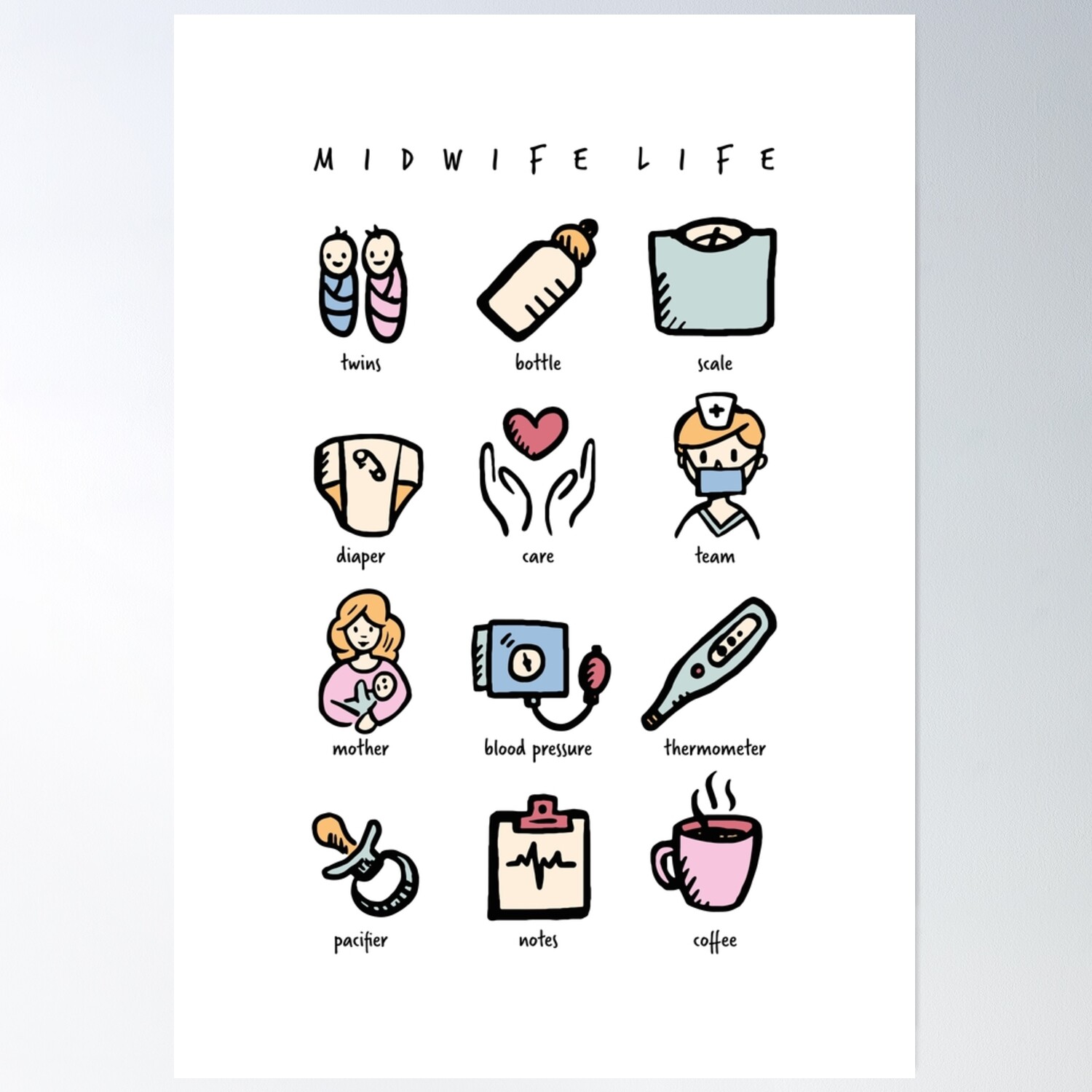 Midwife Life Cute Doodles Poster Wall Art, Modern Wall Decor, 16x24 ...