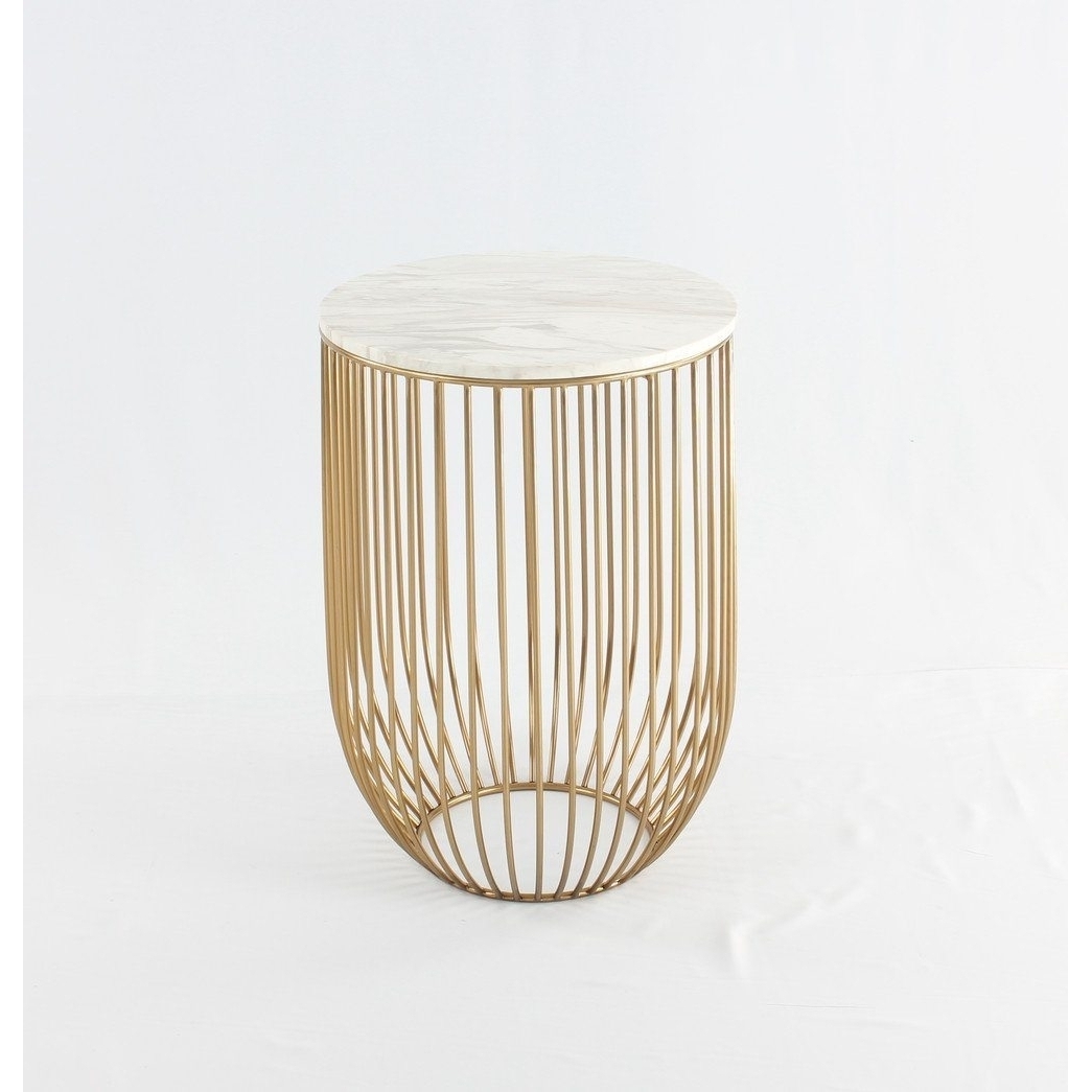 Mie Side Table - Carrara Marble Top & Gold Base - Walmart.com