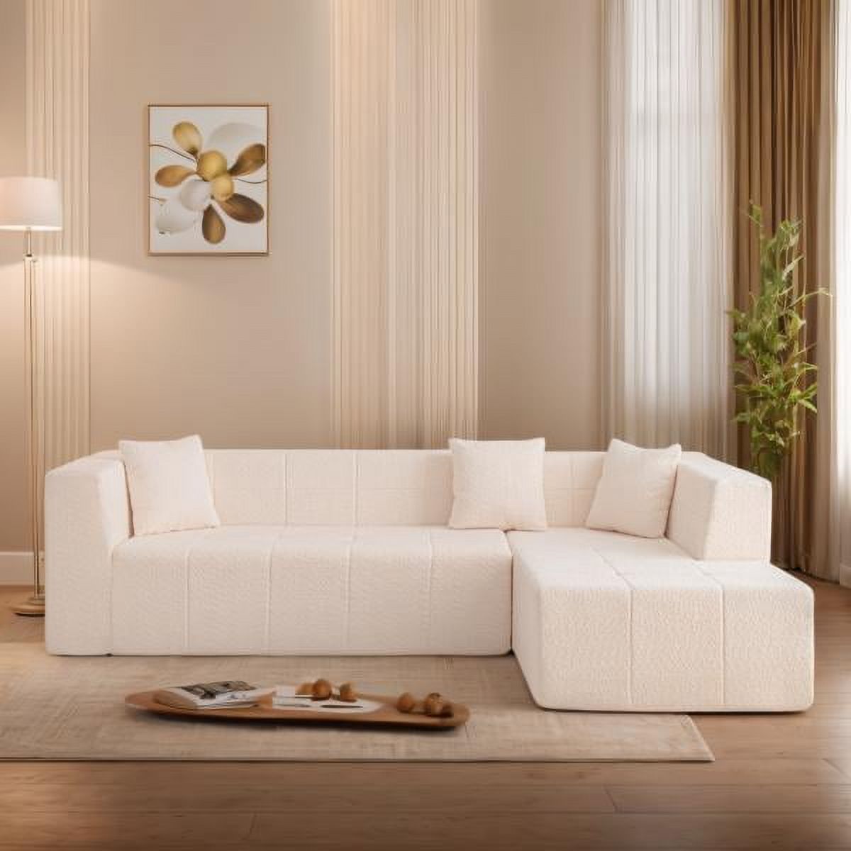Miekor 105.5" Modular L-Shaped Sectional Floor Couch, Deep Seat Tufted ...