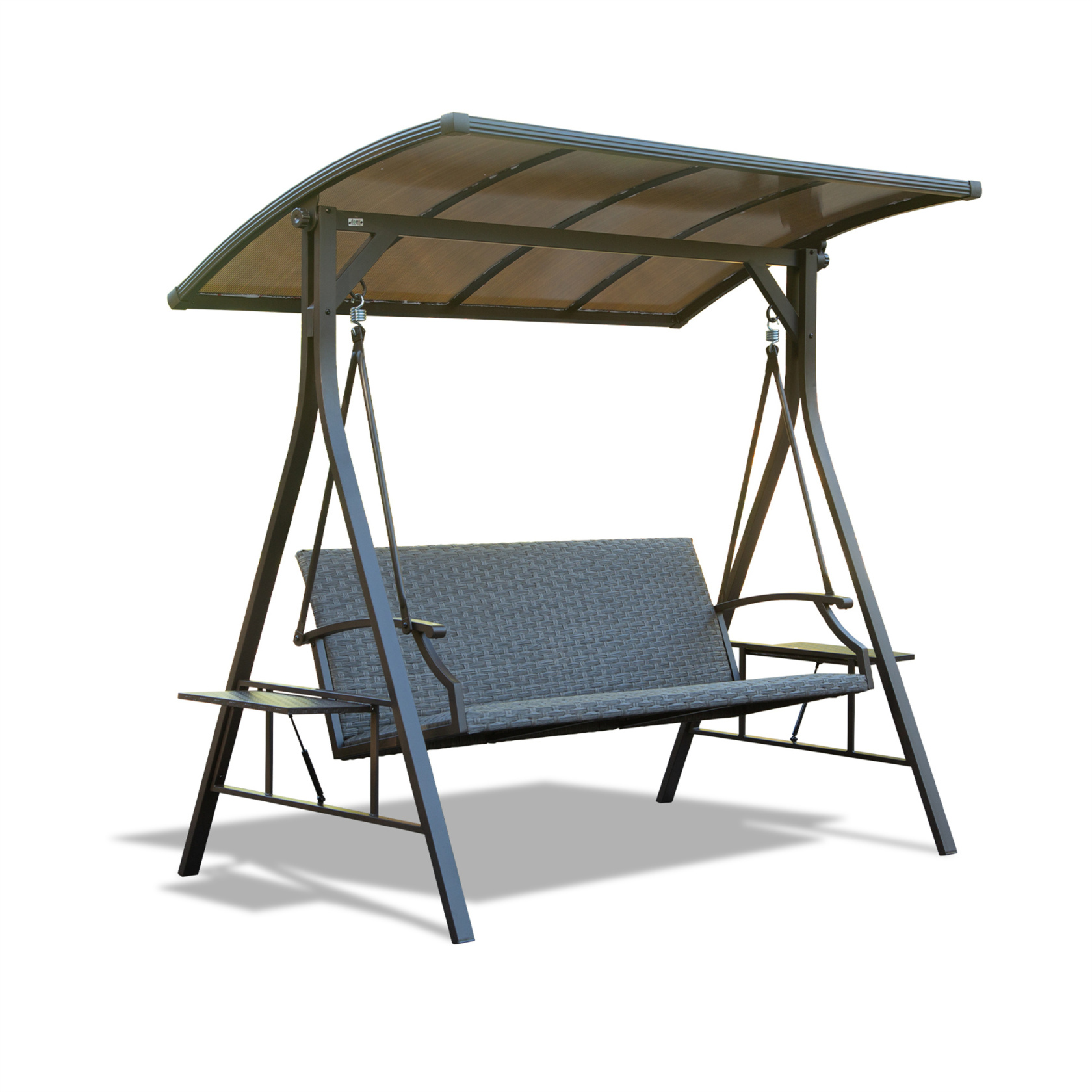 Miekor 3-Seat Outdoor Porch Swing w/Adjustable Polycarbonate Hardtop ...