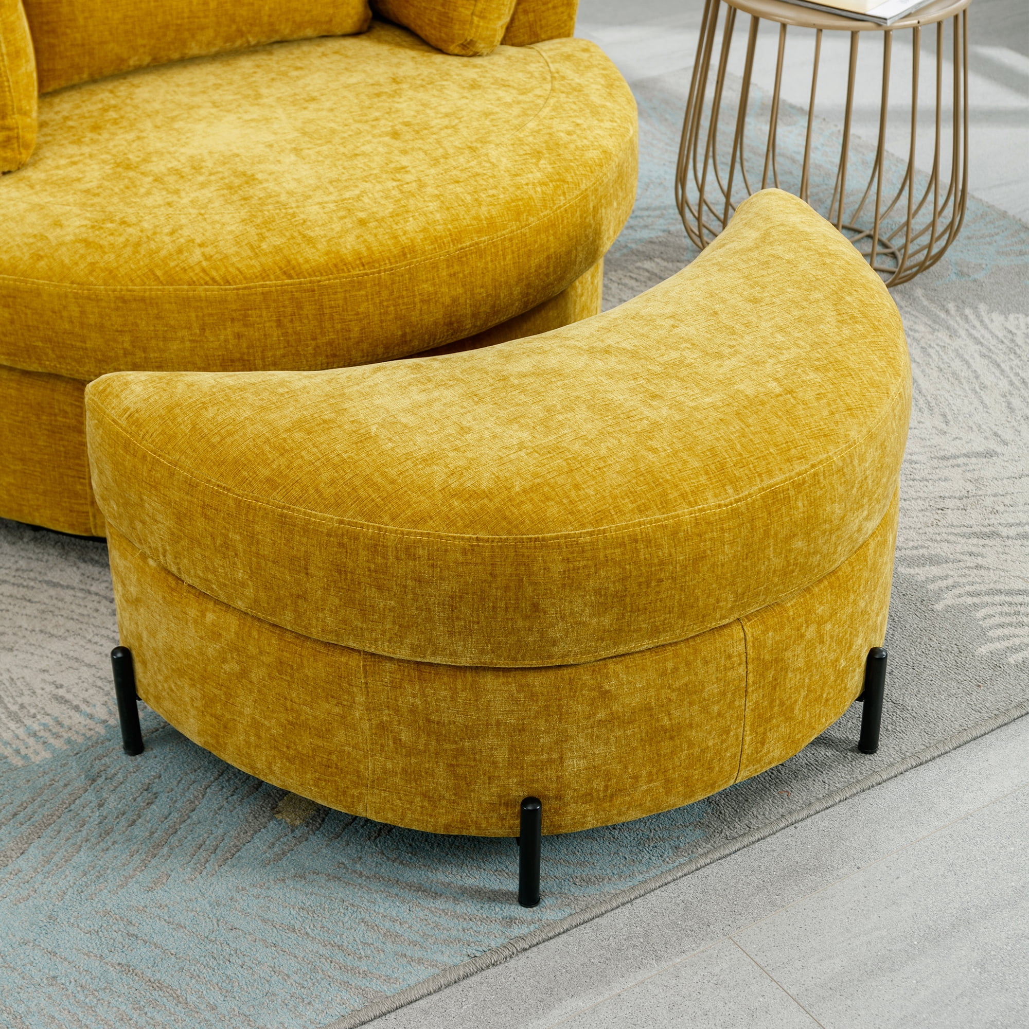 Miekor 32.7" W Chenille Upholstered Half Crescent Moon Storage Bench ...