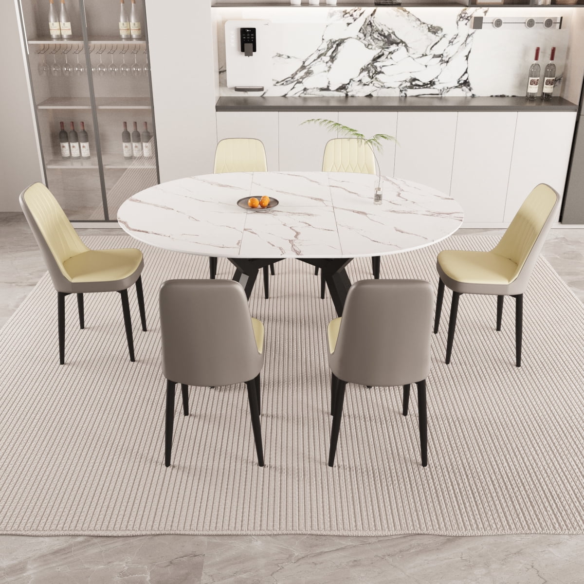 Miekor 47-63" expandable circular dining tables, equipped with 6 PU ...