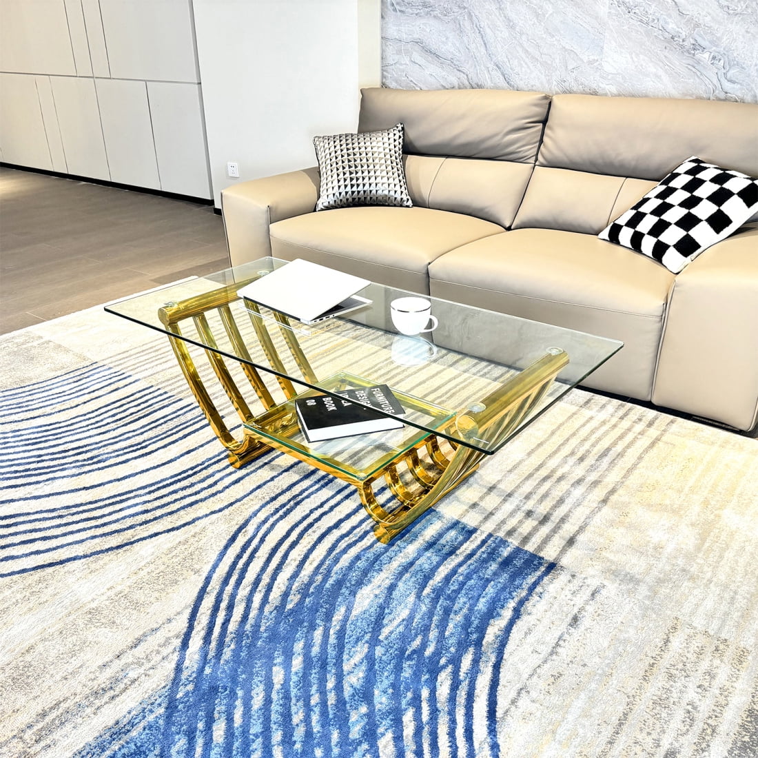 Miekor 47" Rectangle Modern Stainless Steel Coffee Table, Double-Layer ...