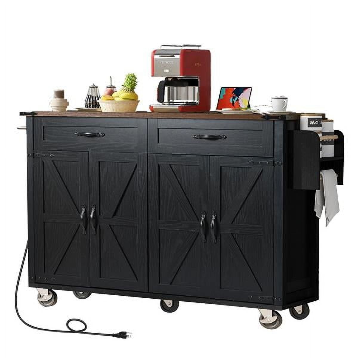 Miekor 53.5"Farmhouse Kitchen Island with Power Outlet, Kitchen Storage Island with Drop Leaf ...