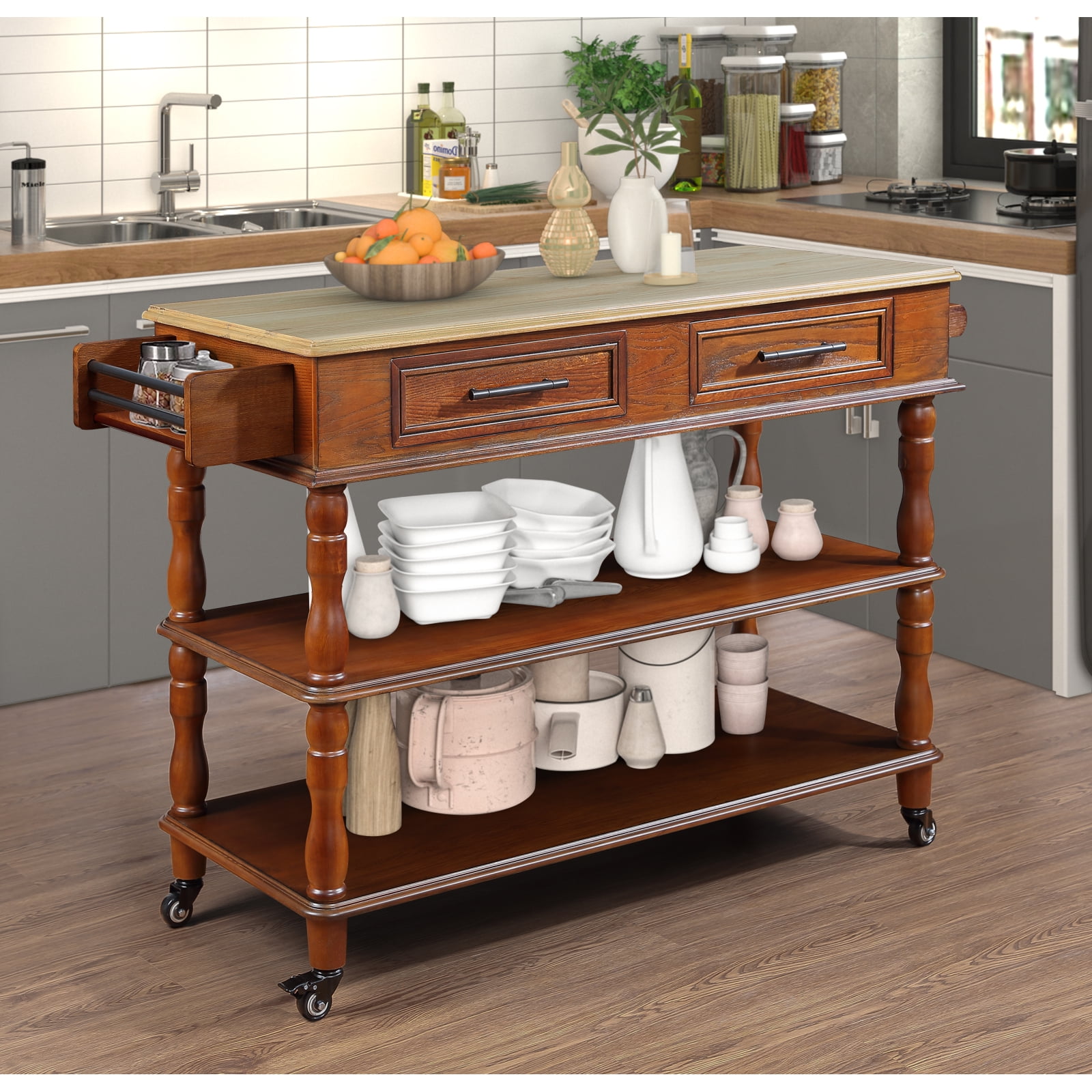 Miekor 56 inch Rolling Kitchen Island with Storage,Kitchen Cart with ...