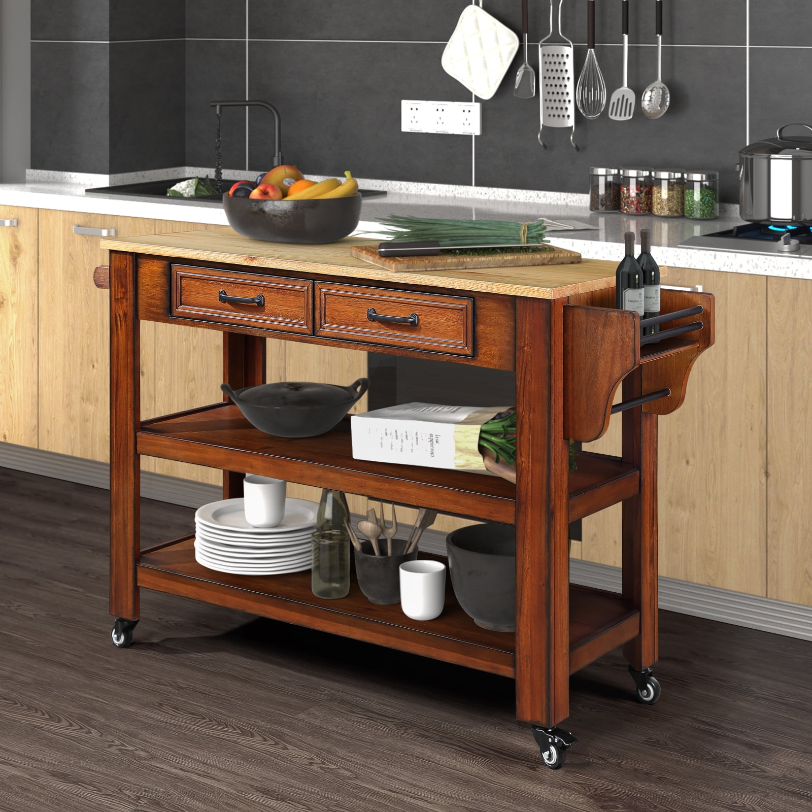 Miekor 57 inch Rolling Kitchen Island with Storage,Kitchen Cart with ...