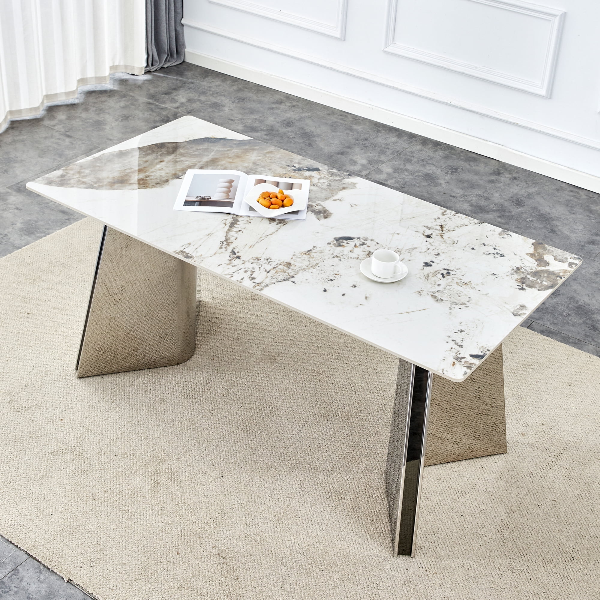 Miekor 63"x31.5x30" Pandora Patterned Rock Slab Dining Table with ...