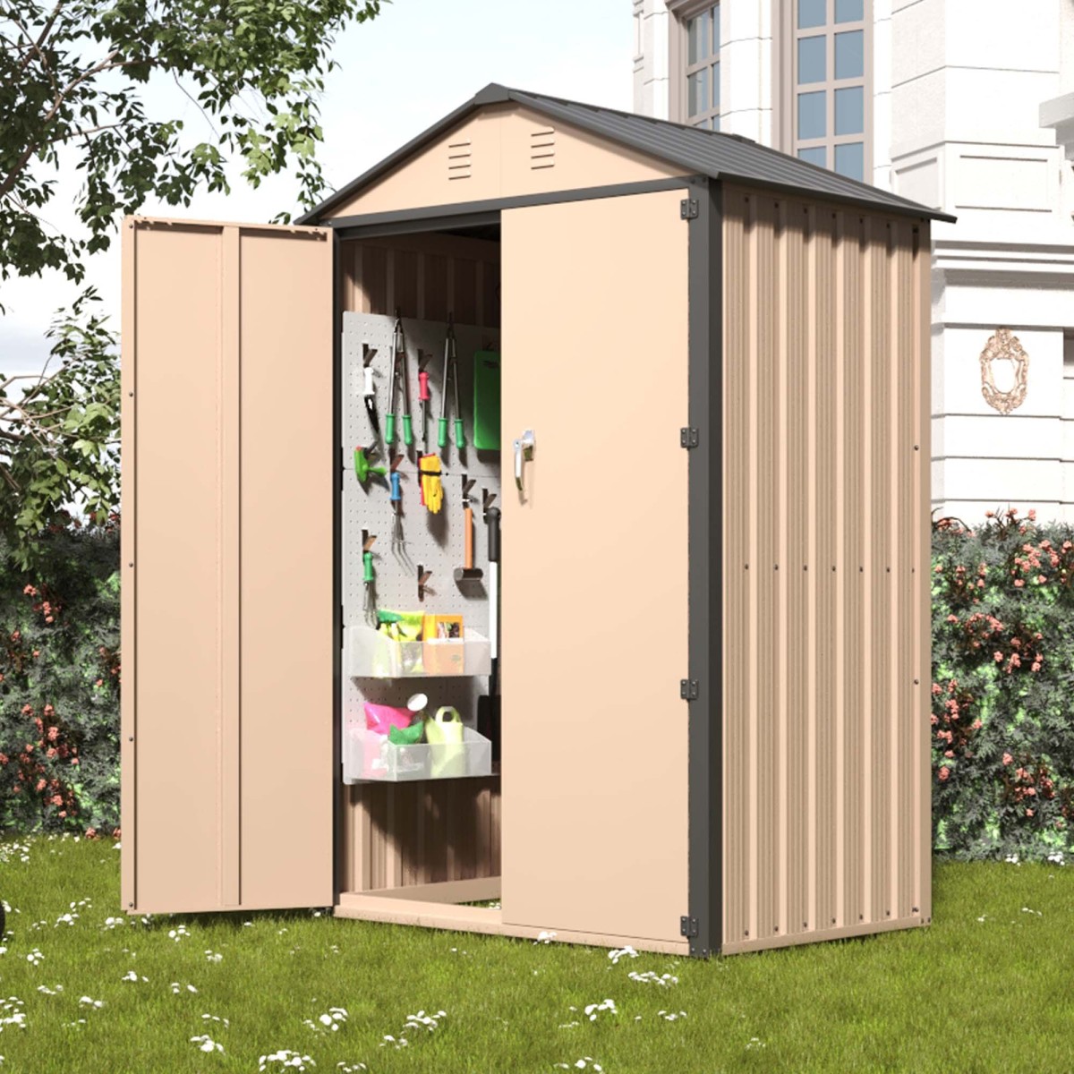 Miekor 6x4x3 FT Outdoor Storage Shed, Steel Metal Lockable Garden Shed, Tiny House, Utility Shed ...