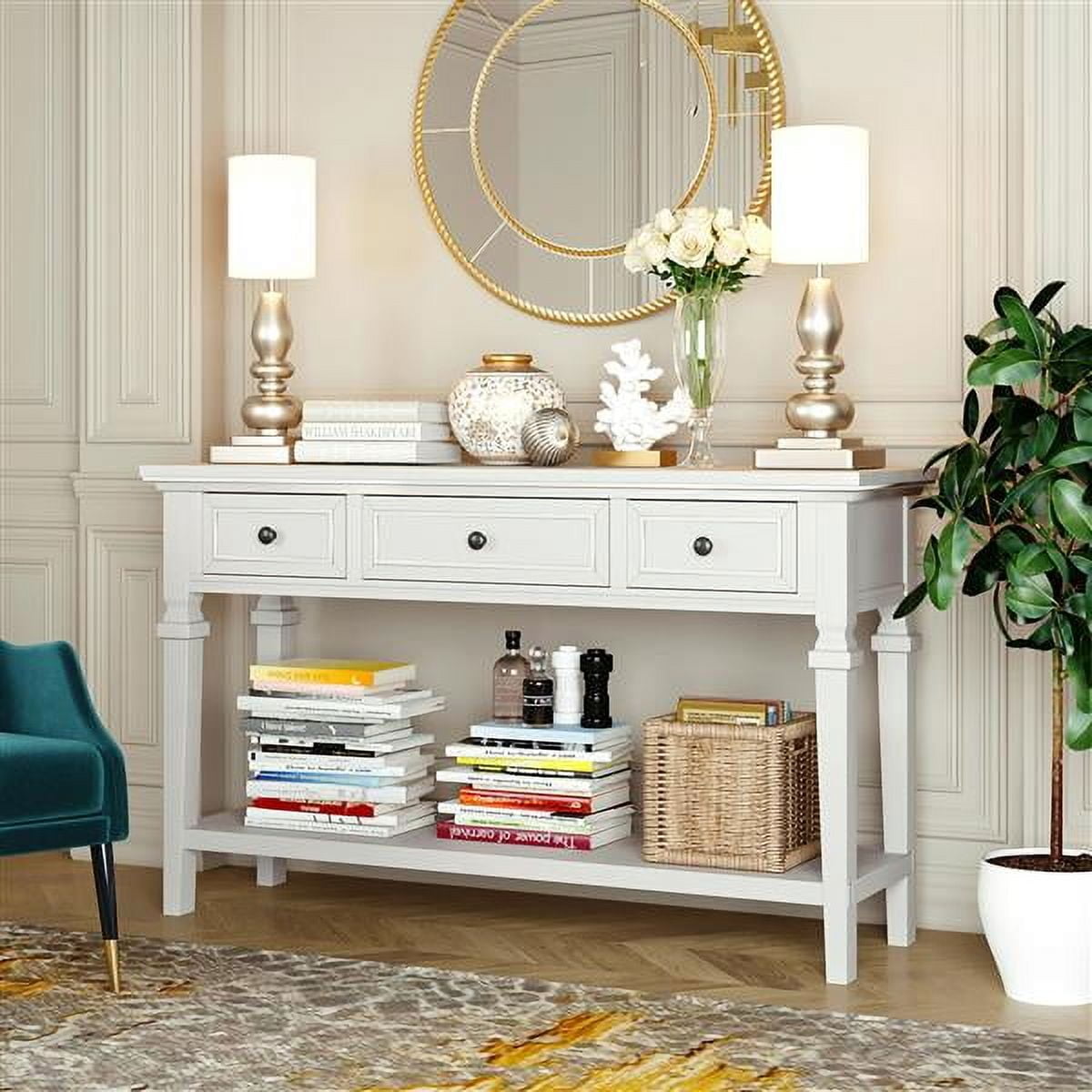 Miekor Classic Retro Style Console Table with Three Top Drawers and ...