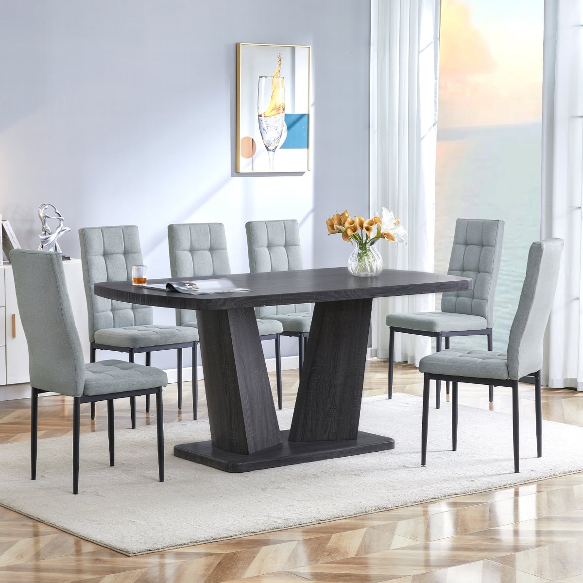 Miekor Dining Table Set for 6, 7 PieceS Kitchen Table Chair SetS ...