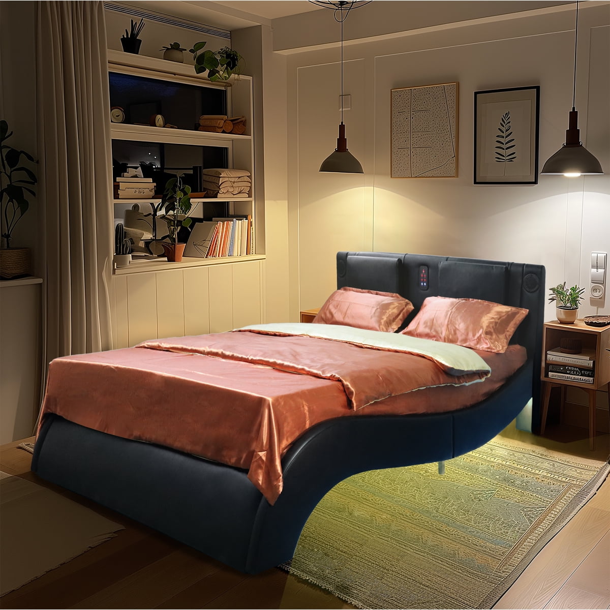 Miekor Faux Leather Upholstered Platform Bed Frame With Led Lighting ...