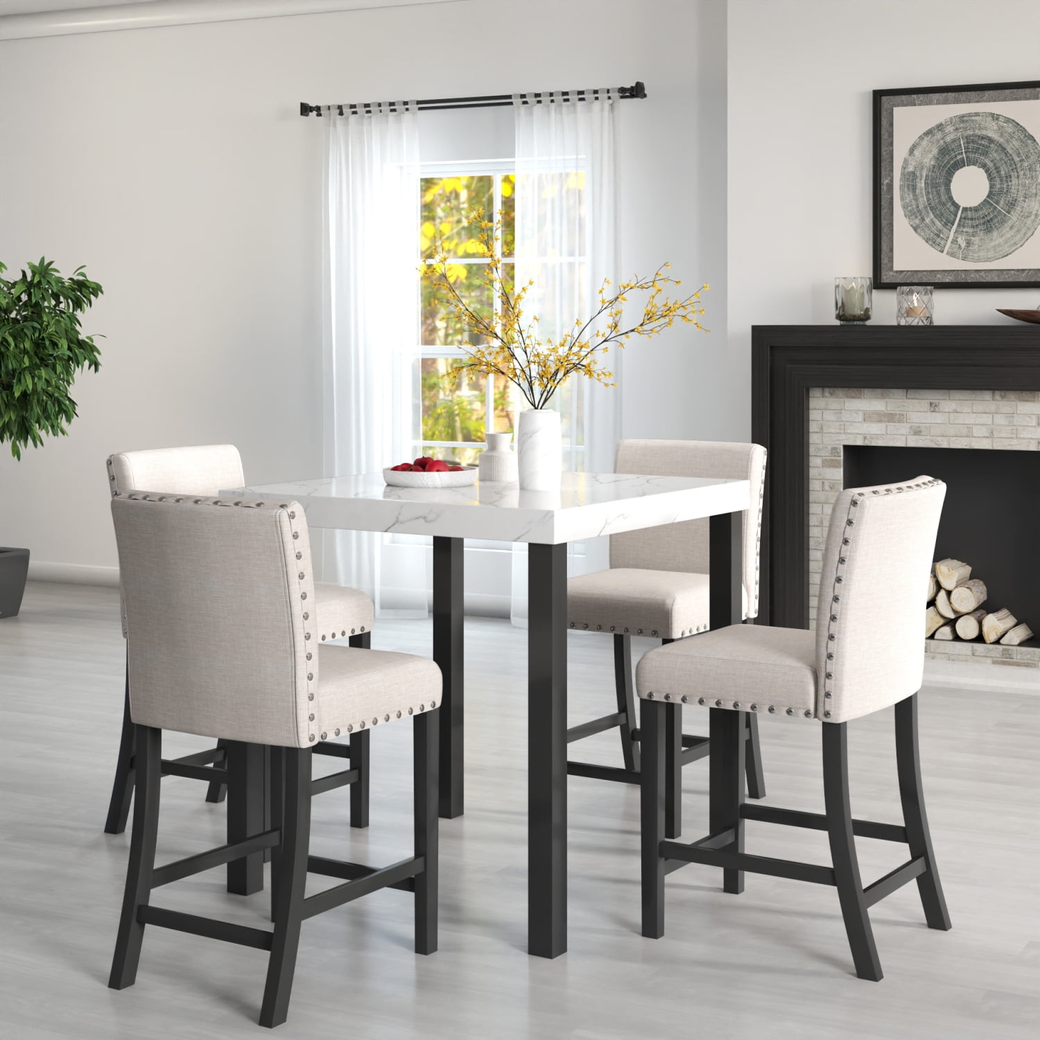 Miekor Five-piece dining set with imitation marble tabletop, restaurant ...