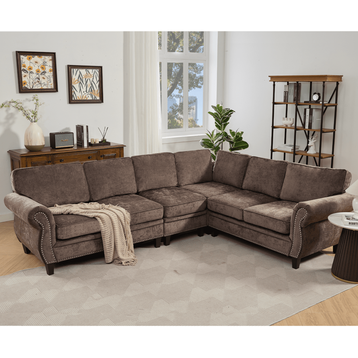 Miekor Furniture 109.5" Modular Sectional Sofa, Rivets Decorated ...