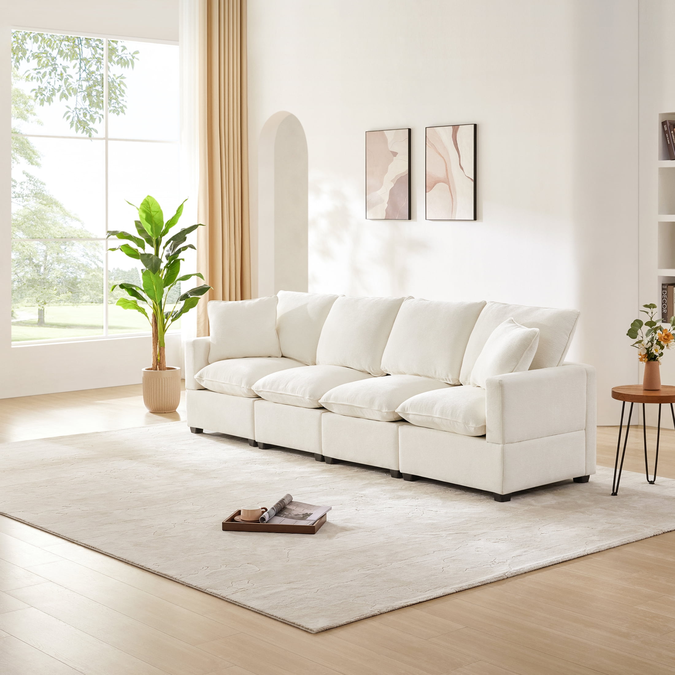 Miekor Furniture 110*29" Modern Modular Sofa, 4 Seat Chenille Sectional ...