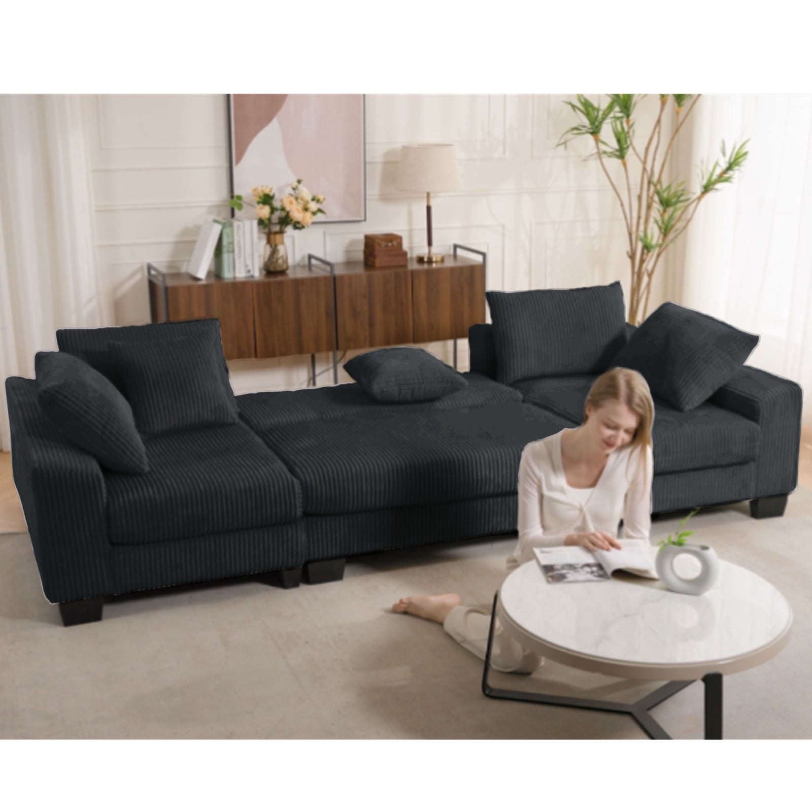 Miekor Furniture 114" Sleeper Sofa,U Shaped Sofa, Pull Out Bed,Convertible Oversize 2 in 1 ...