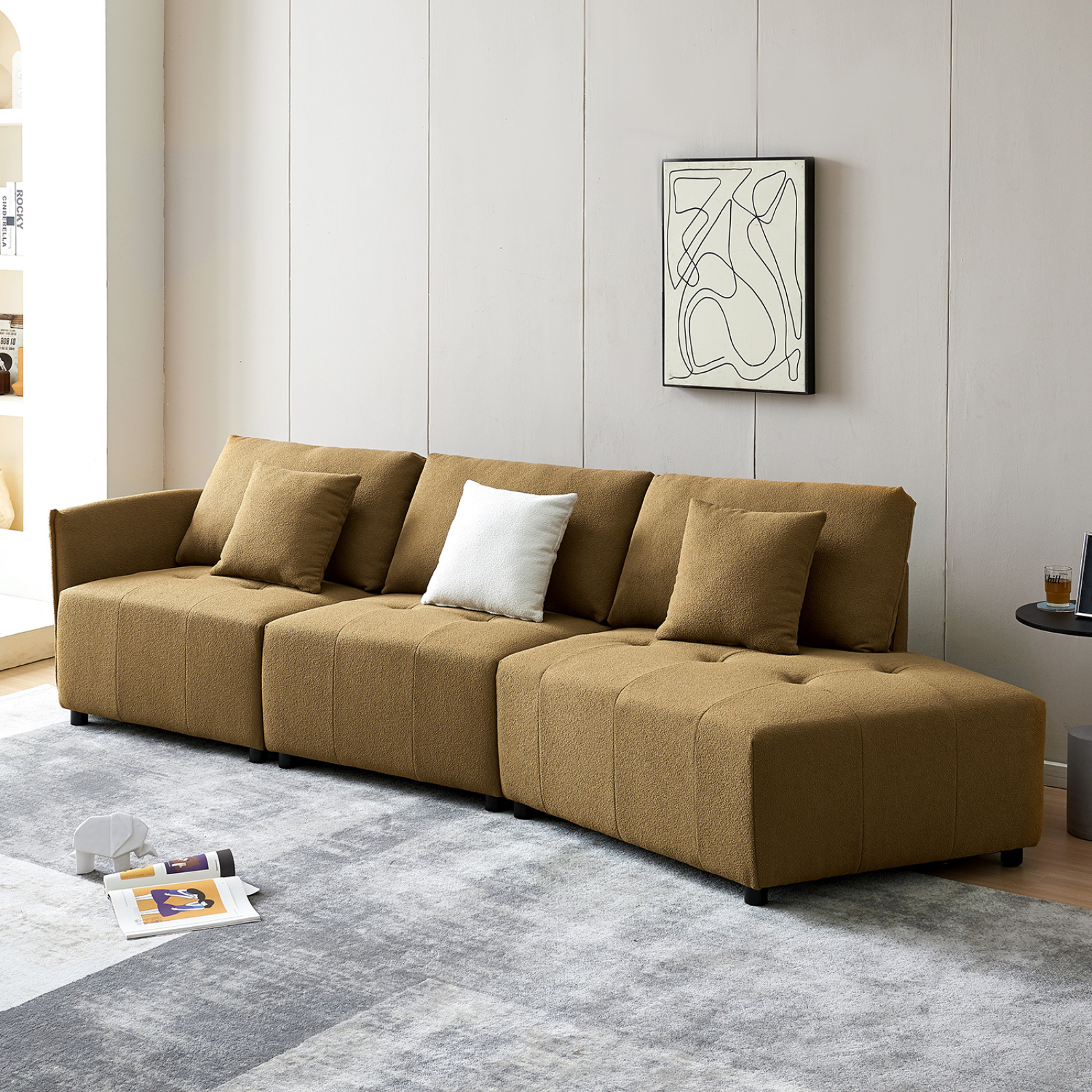 Miekor Furniture 120'' Teddy Fabric Sofa, Modern Modular Sectional ...