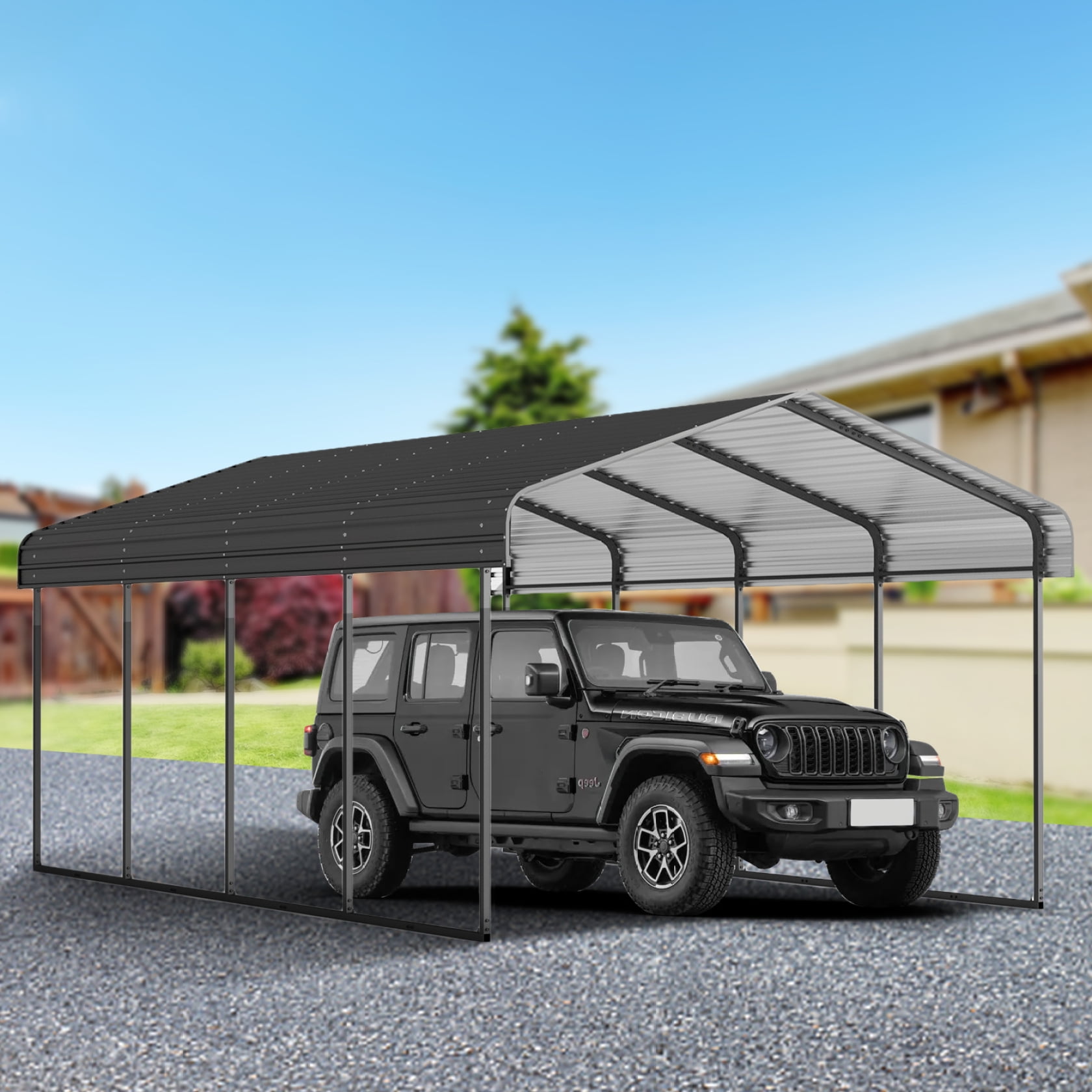 Miekor Furniture 12x20 FT Metal Carport with Enhanced Base and Galvanized Steel Roof, Heavy Duty ...