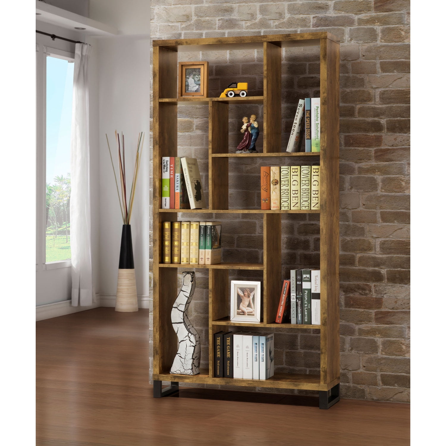 Miekor Furniture 1pc Industrial Style Bookcase Ten Shelves Bookshelf ...