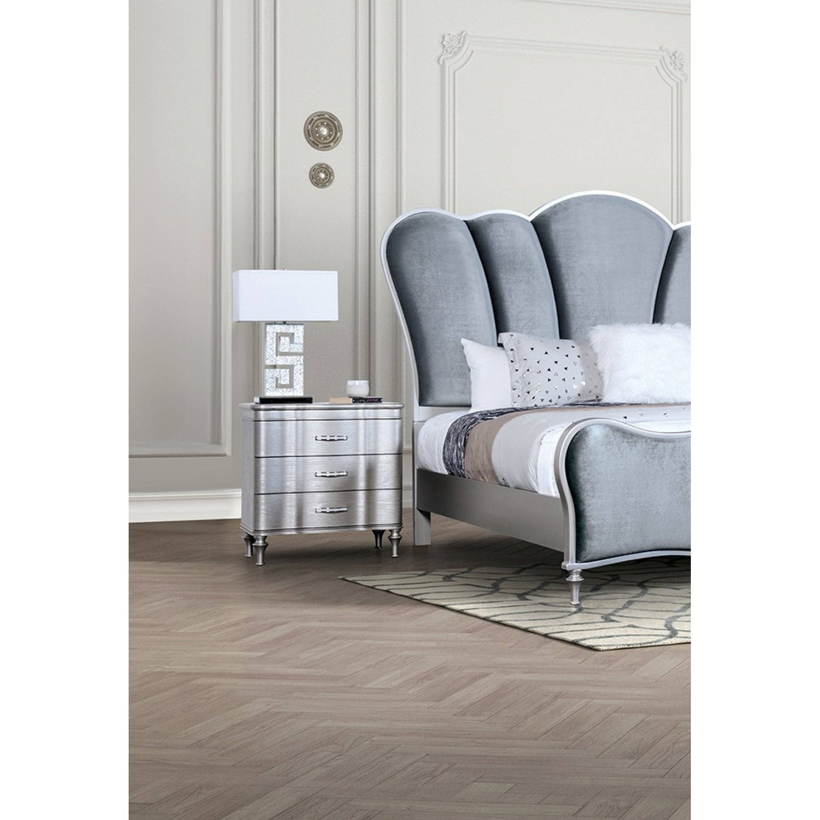 Miekor Furniture 1pc Nightstand Exquisite Bedroom Silver Solidwood ...