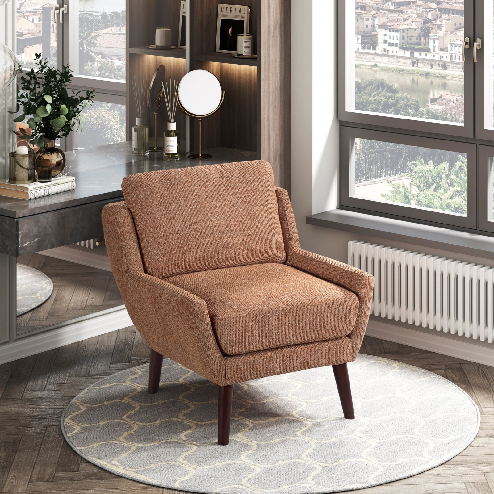 Miekor Furniture 1pc Orange Color Accent Chair Cushion Seat Chenille ...