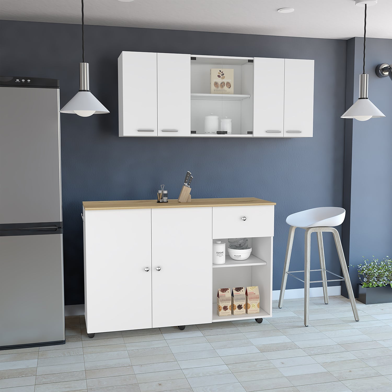 Miekor Furniture 2 Piece Kitchen Set, Kitchen Island Cart + 150 Wall ...