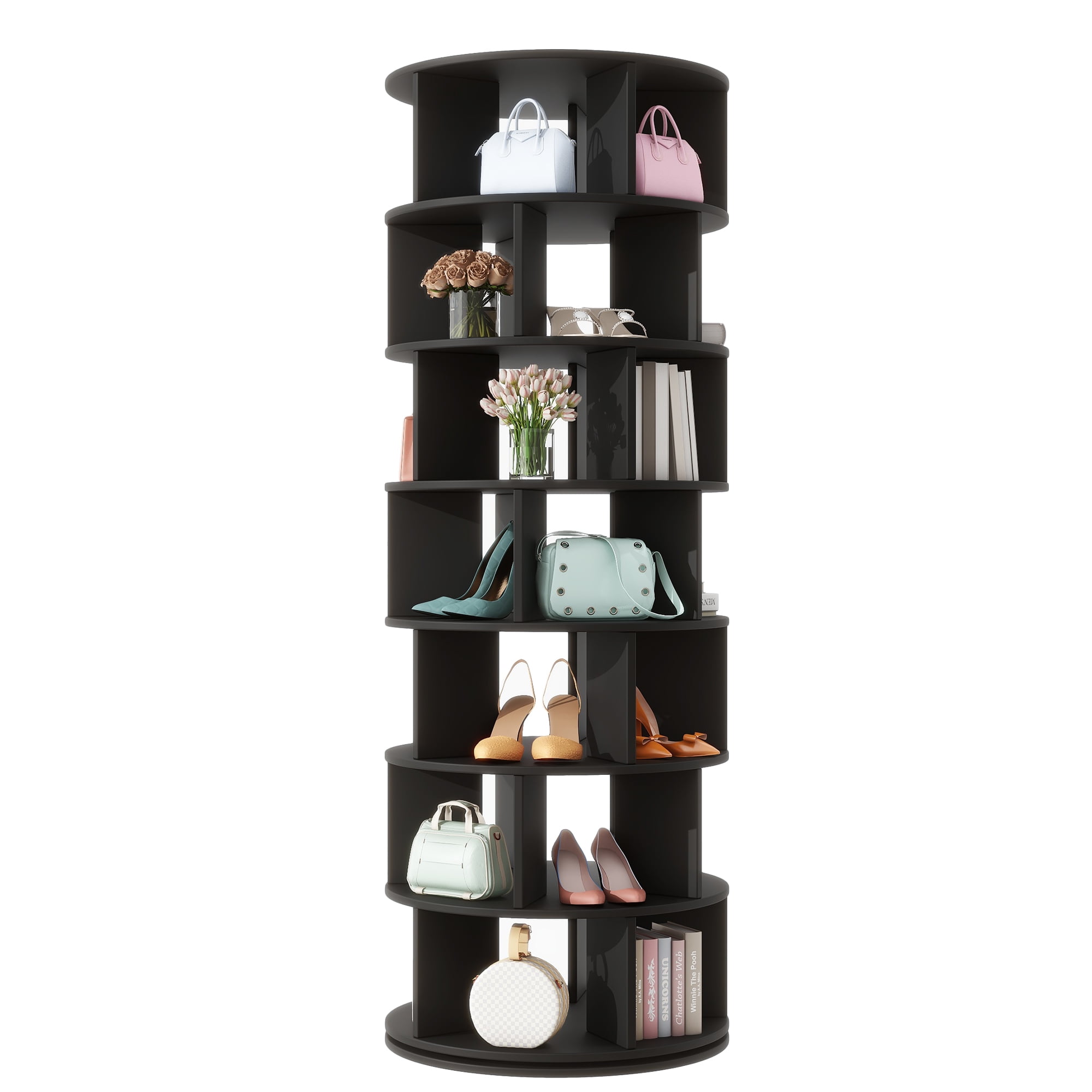 Miekor Furniture Φ23.6" Rotating Shoe Rack Tower, 7-Tier Spinning Shoe ...