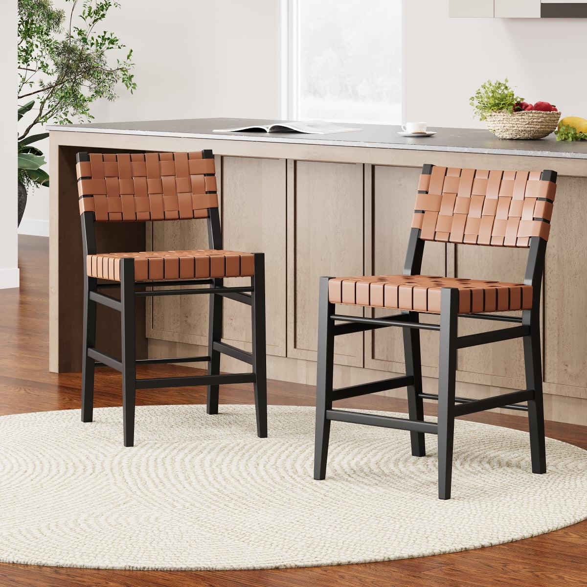 Miekor Furniture 24.25" Classic Counter Stools Set of 2,Brown PU ...