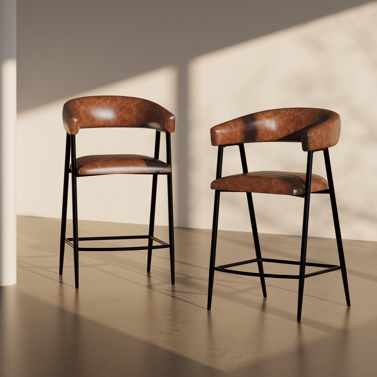 Miekor Furniture 26" Counter Stools Set of 2, Pu Upholstered Counter ...