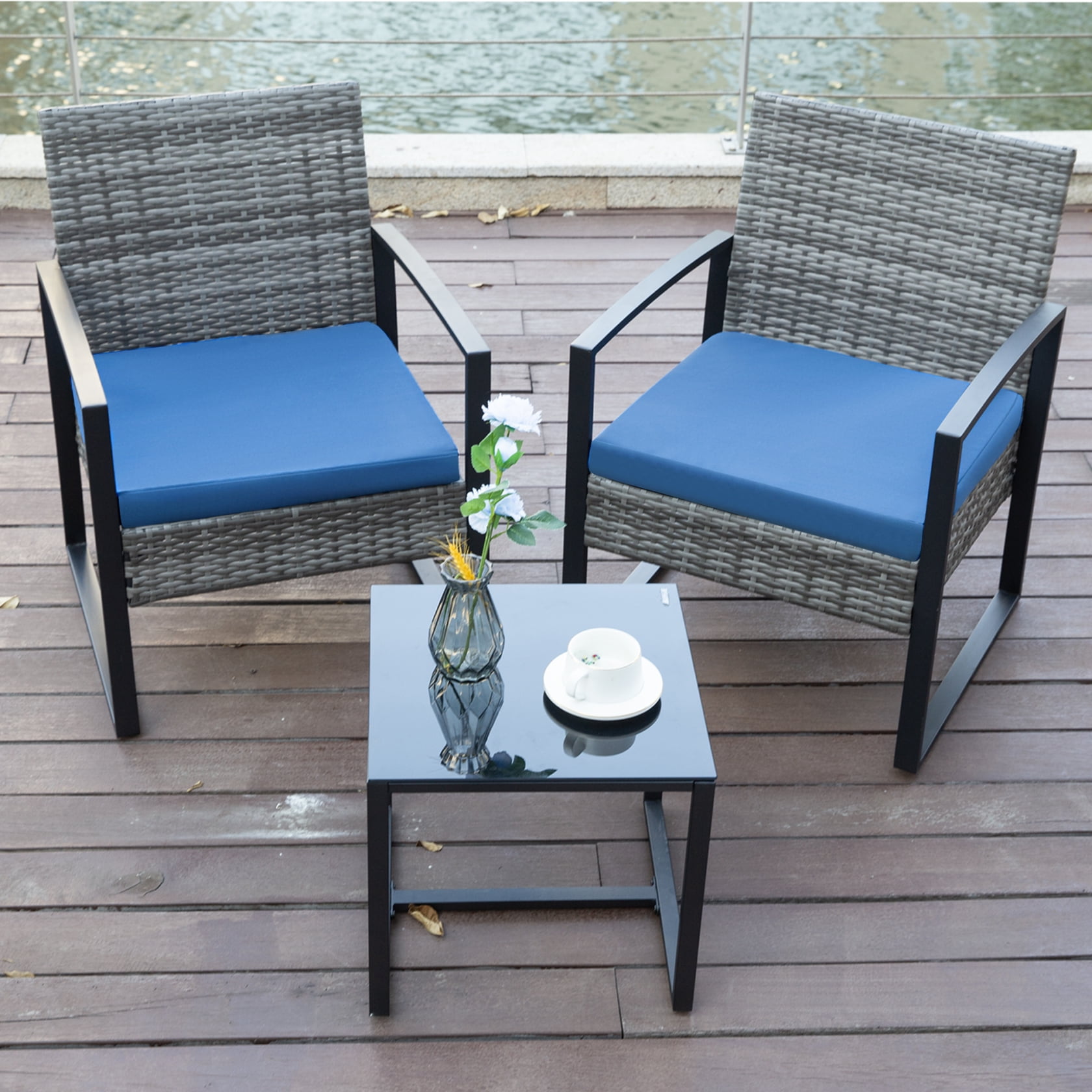 Miekor Furniture 3 Piece Outdoor PE Wicker Furniture Set, Patio Gray ...