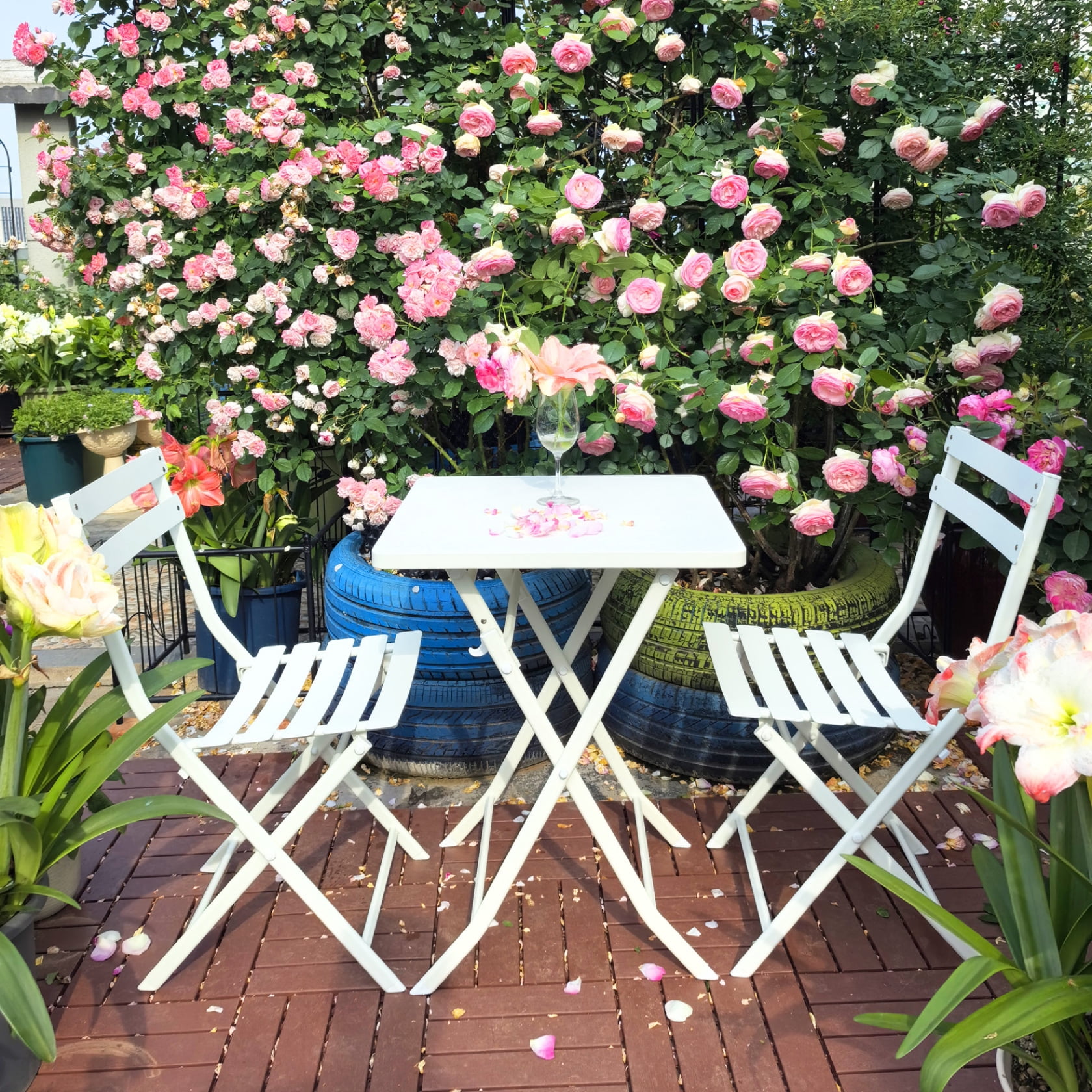 Miekor Furniture 3 Piece Patio Bistro Set of Foldable Square Table and ...