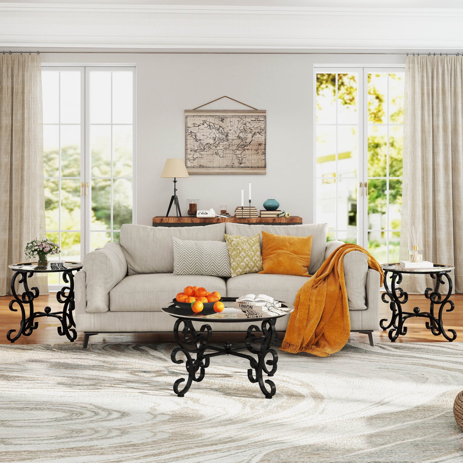 Miekor Furniture 3 Piece Tempered Glass Surface Coffee Table Set, Decor ...