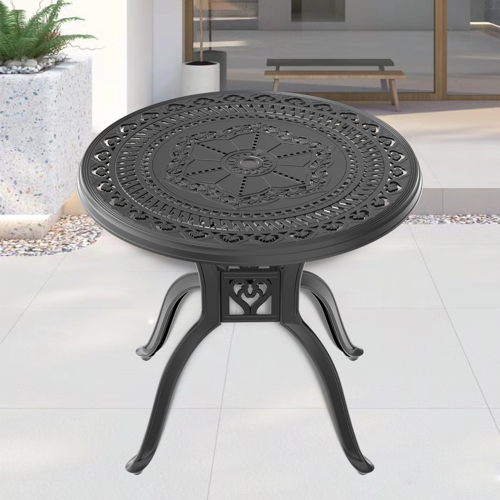Miekor Furniture Ø31.50-inch Cast Aluminum Patio Dining Table With ...