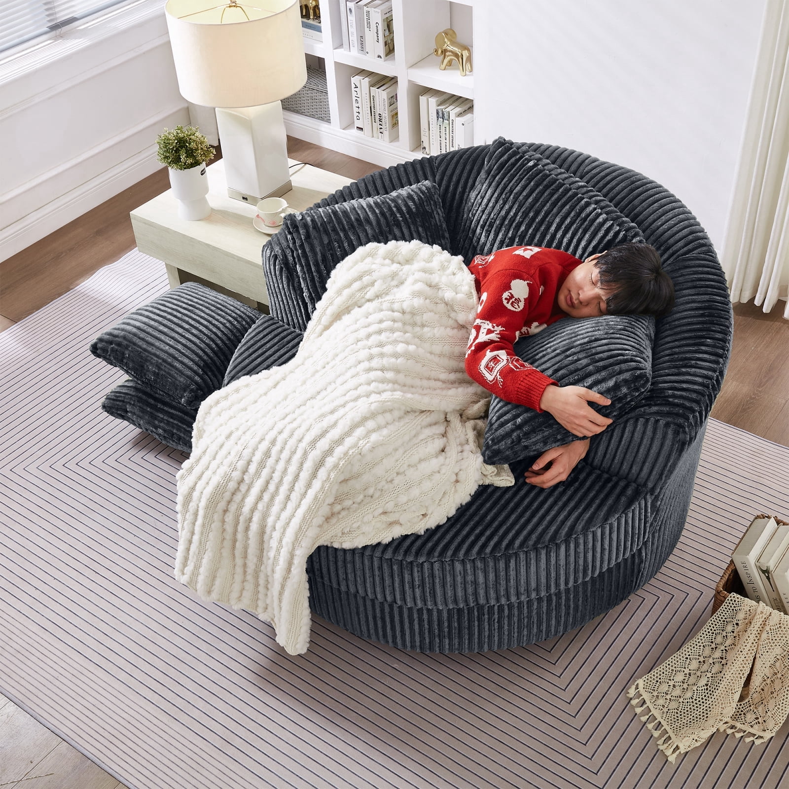 Miekor Furniture 360° Swivel Sofa Chair, Modern Corduroy Leisure Sofa ...