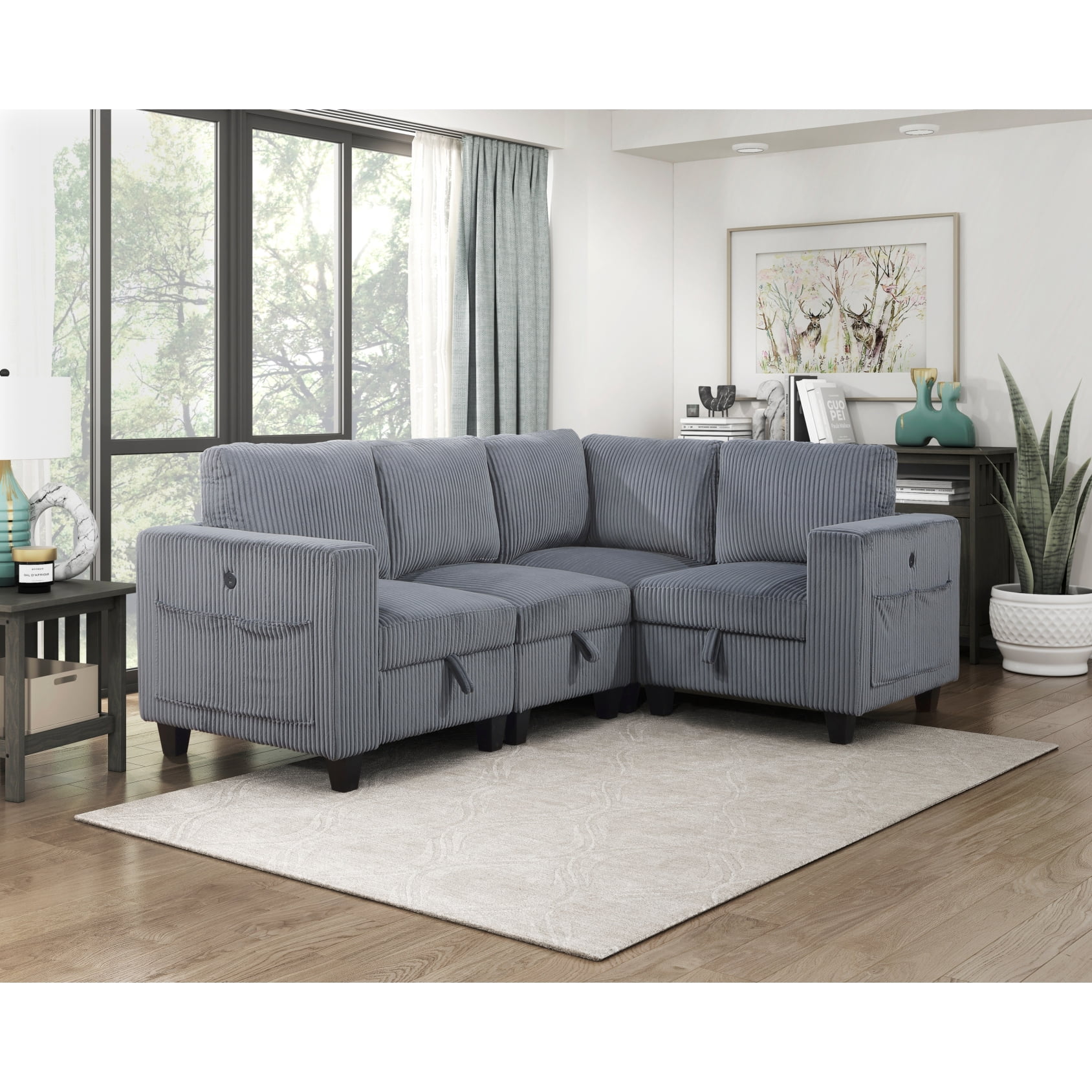 Miekor Furniture 4-Piece Modular Sectional with Storage Seats, Side ...
