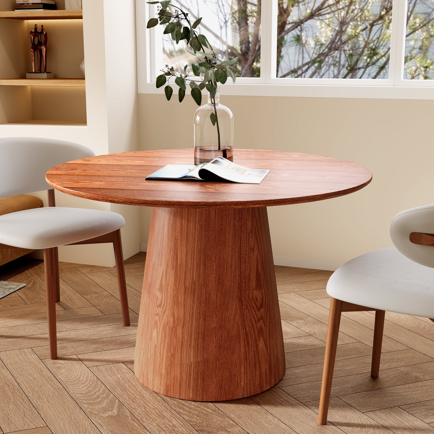 Miekor Furniture 43" Round Walnut Color Solid Wood Small Dining Table ...