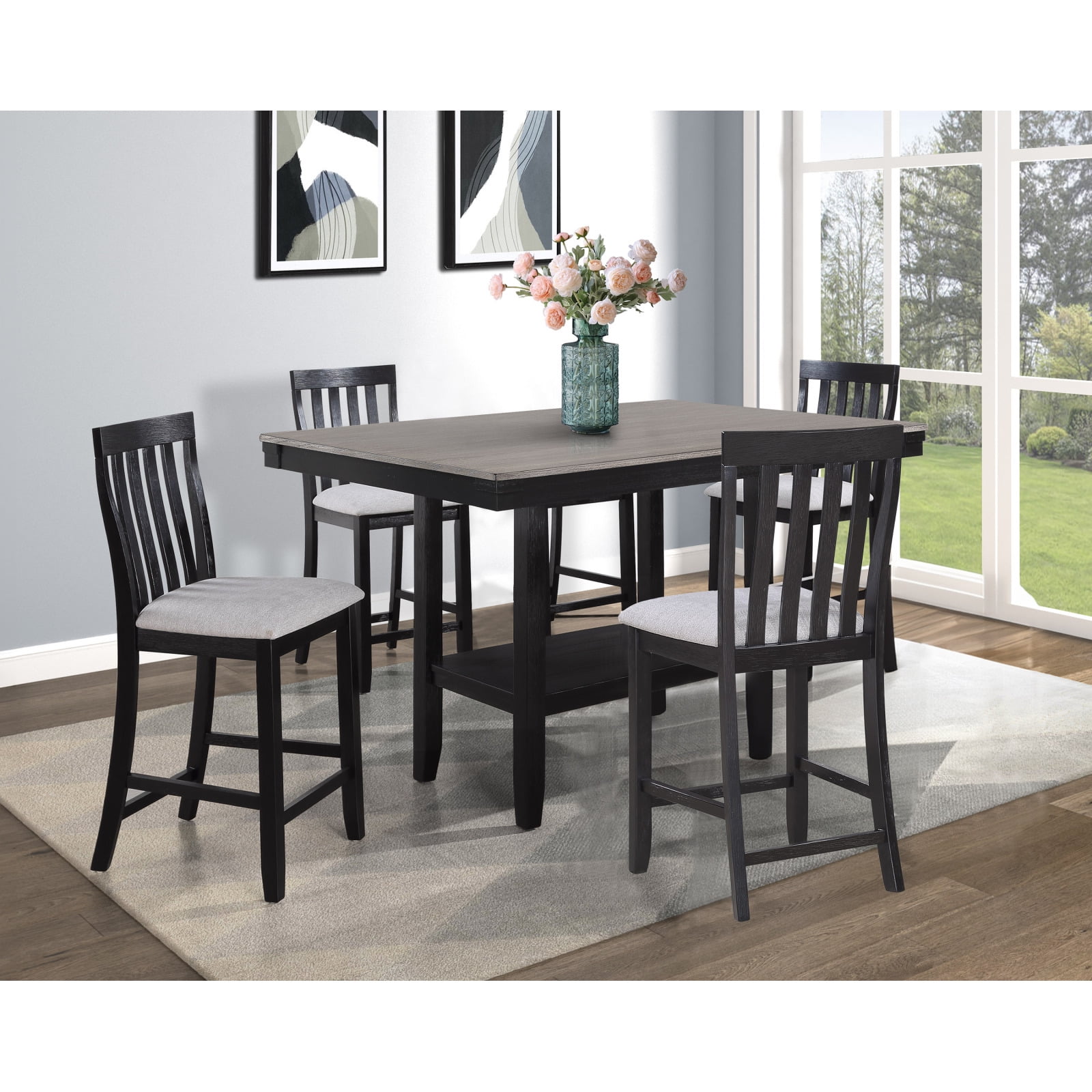 Miekor Furniture 5-Piece Farmhouse Counter Height Dining Set ...