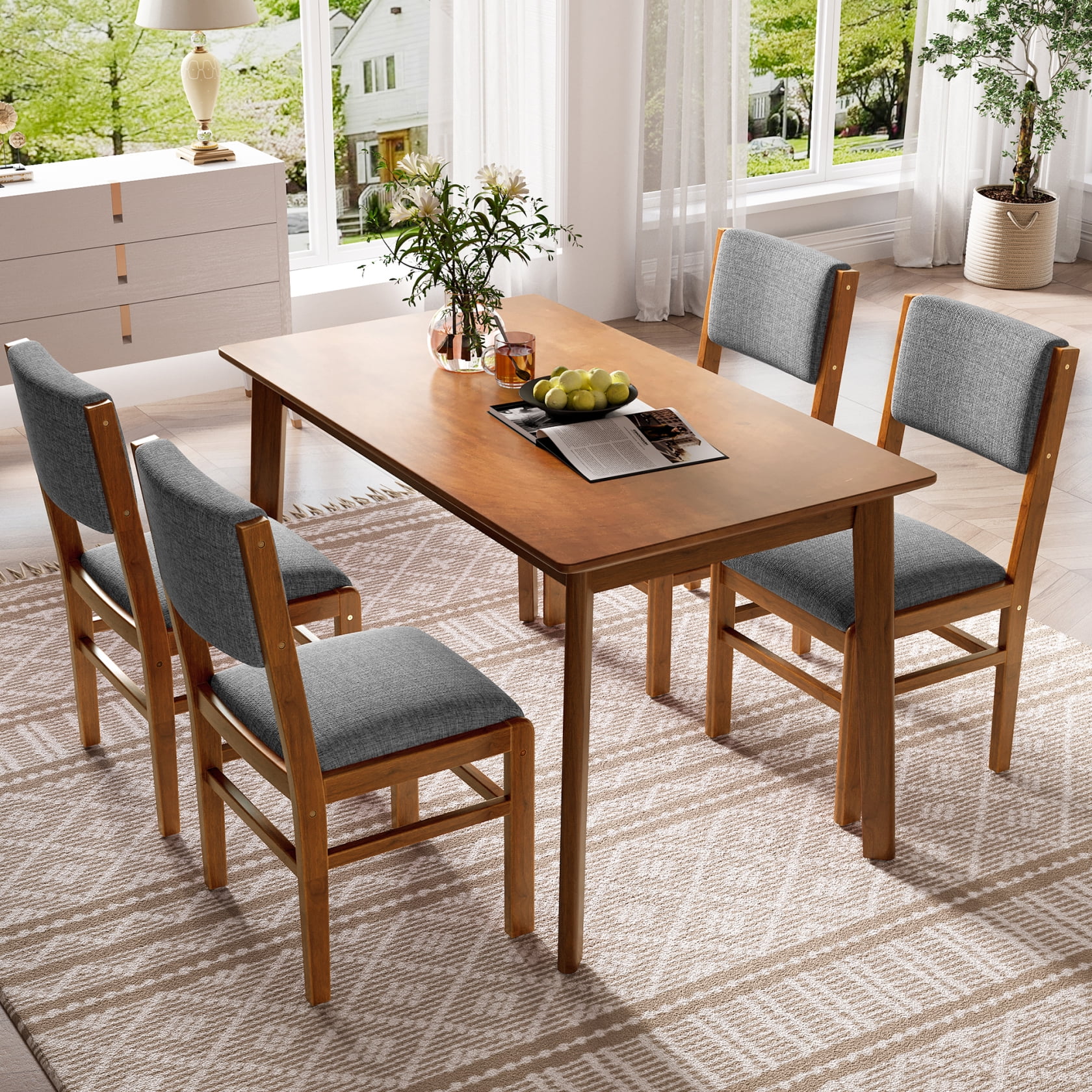 Miekor Furniture 5-Piece Rectangle Wooden Dining Table Set, Mid Century ...