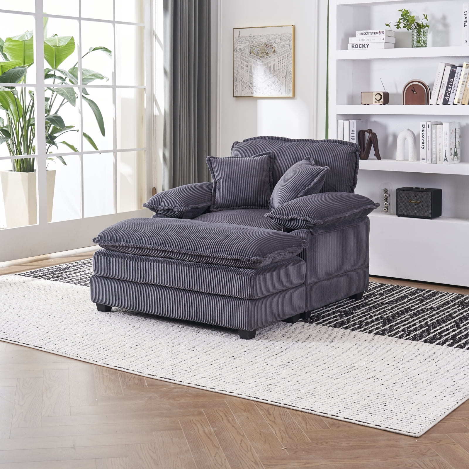 Miekor Furniture 56.3 Inch Corduroy Single Sofa With 2 Toss Pillows And ...