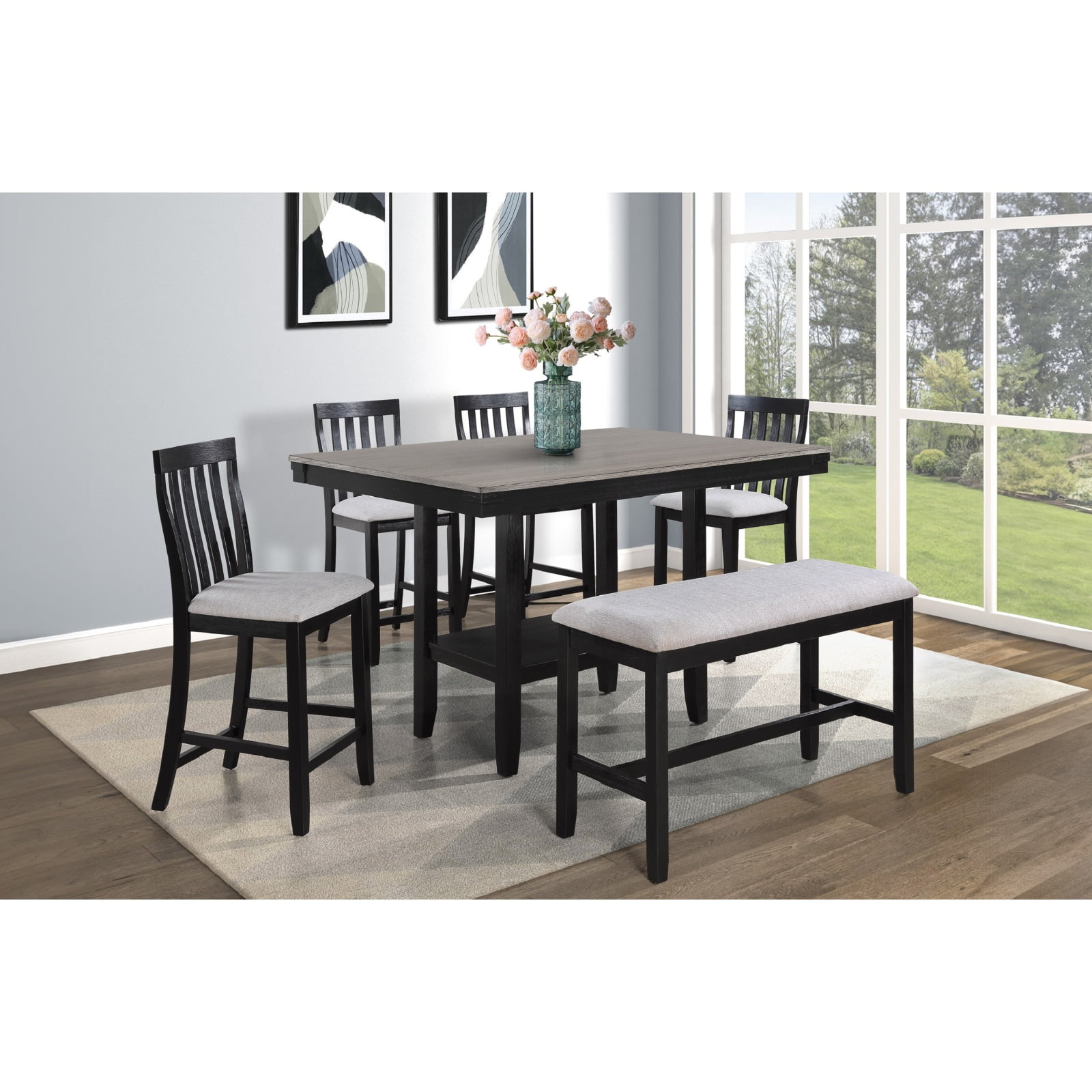 Miekor Furniture 6-Piece Farmhouse Counter Height Dining Set ...
