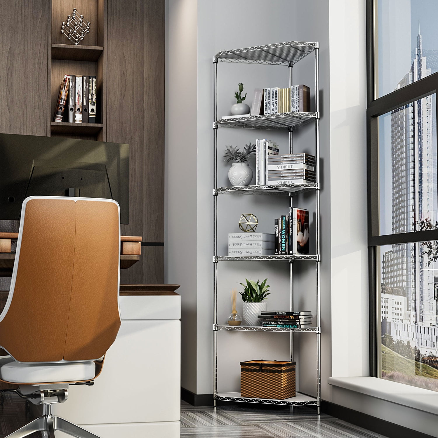 Miekor Furniture 6 Tier Shelf Corner Wire Shelf Rack Pentagonal Shelves ...