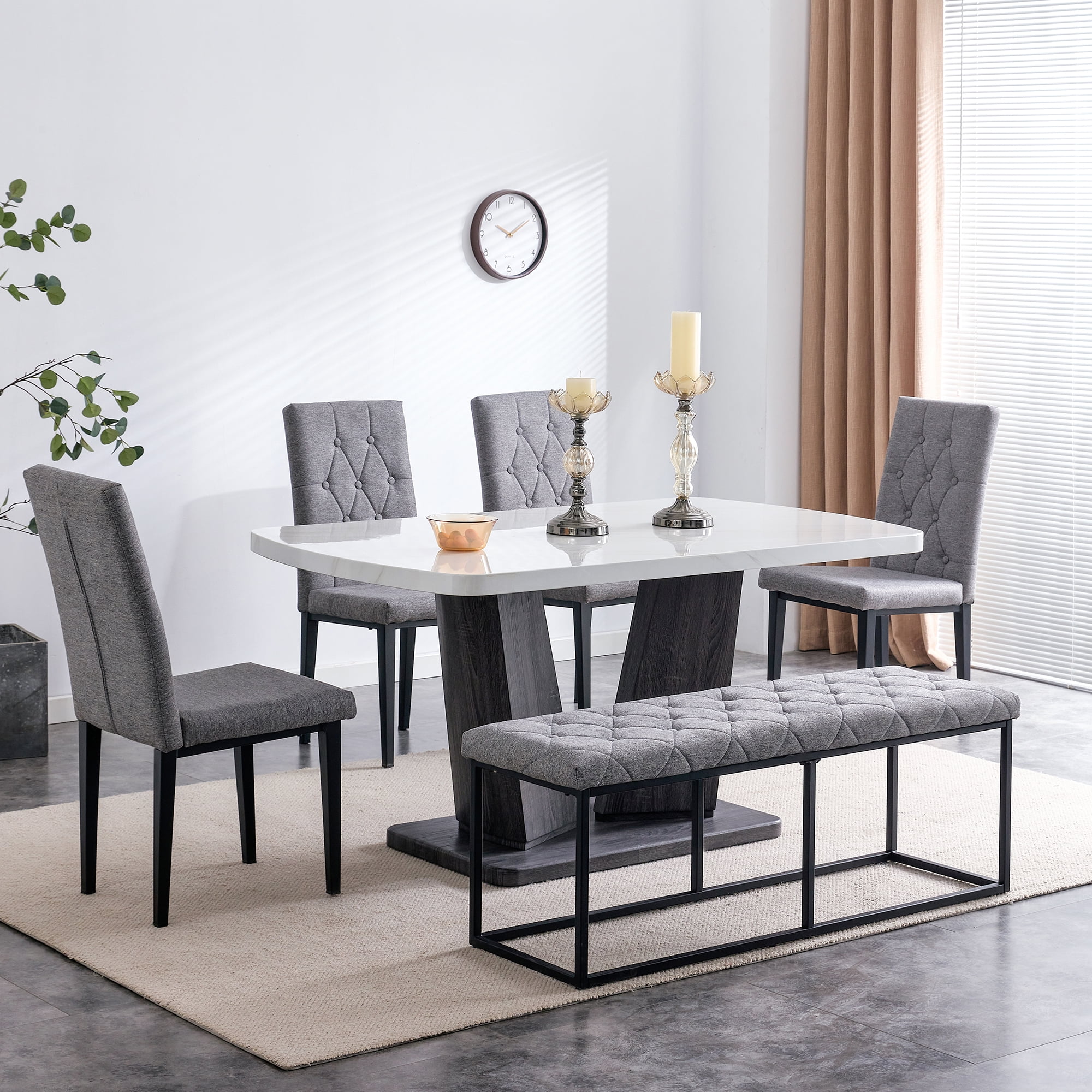 Miekor Furniture 63" Modern Style 6-piece Dining Table with 4 Chairs ...