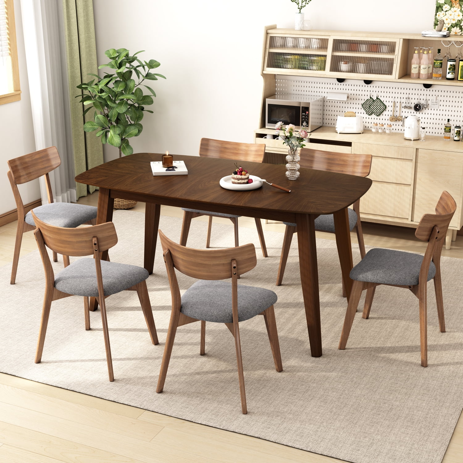 Miekor Furniture 7 - Piece Dining Set,Mid-Century Walnut Finished Frame ...