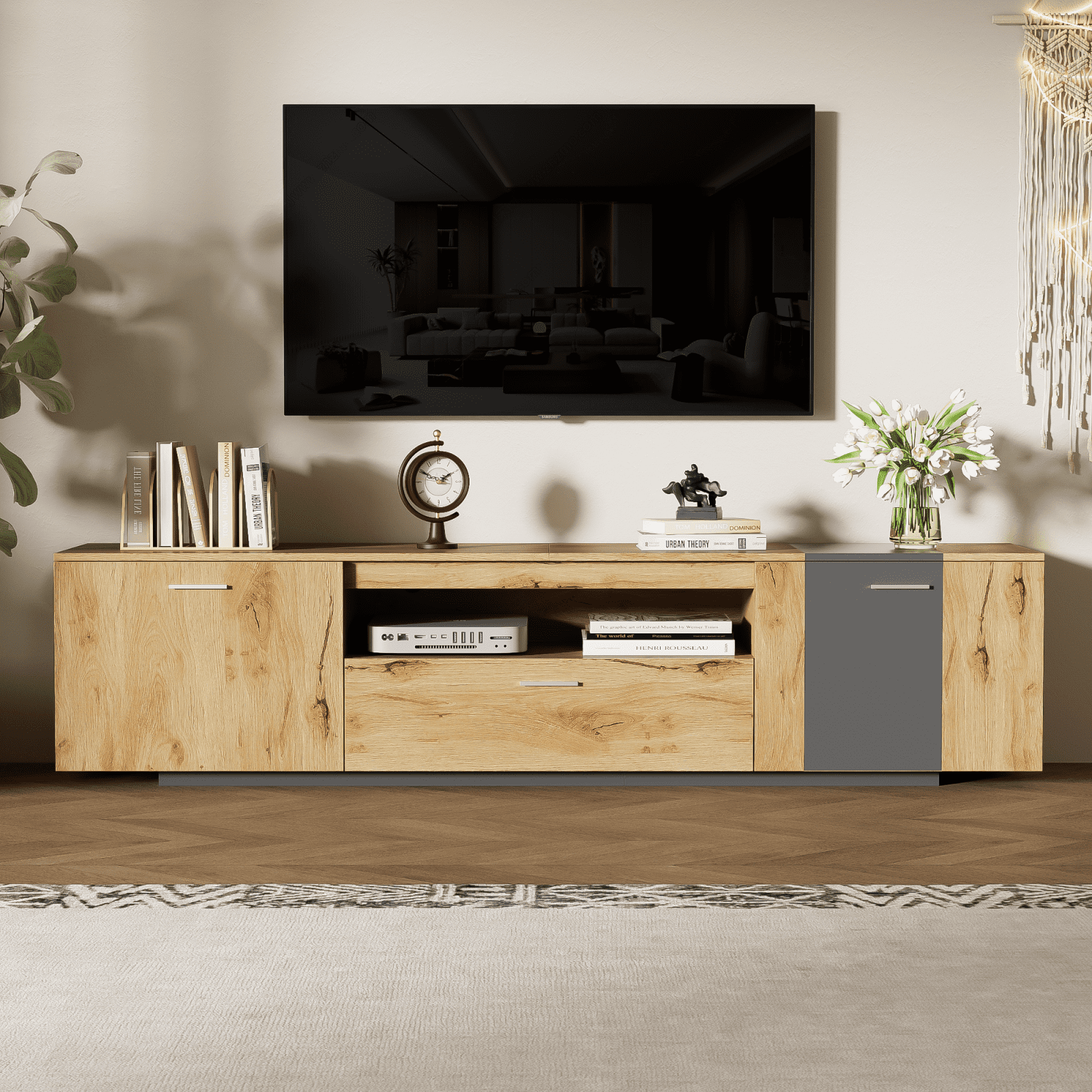 Miekor Furniture 70" Modern Tv Stand With 3 Cabinets& Drawer ...